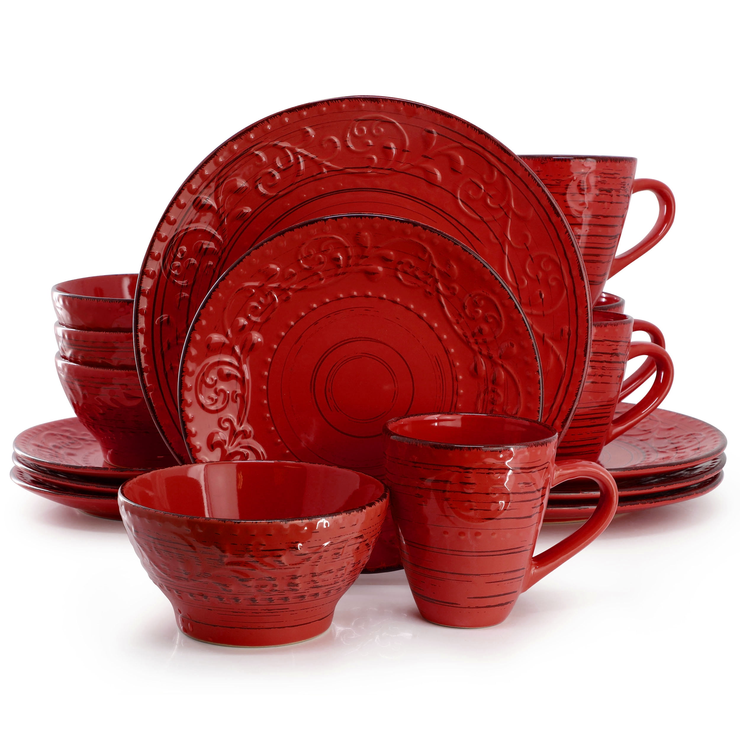 Elama Malibu Ocean Bloom 16-Piece Dinnerware Set in Red - Walmart.com