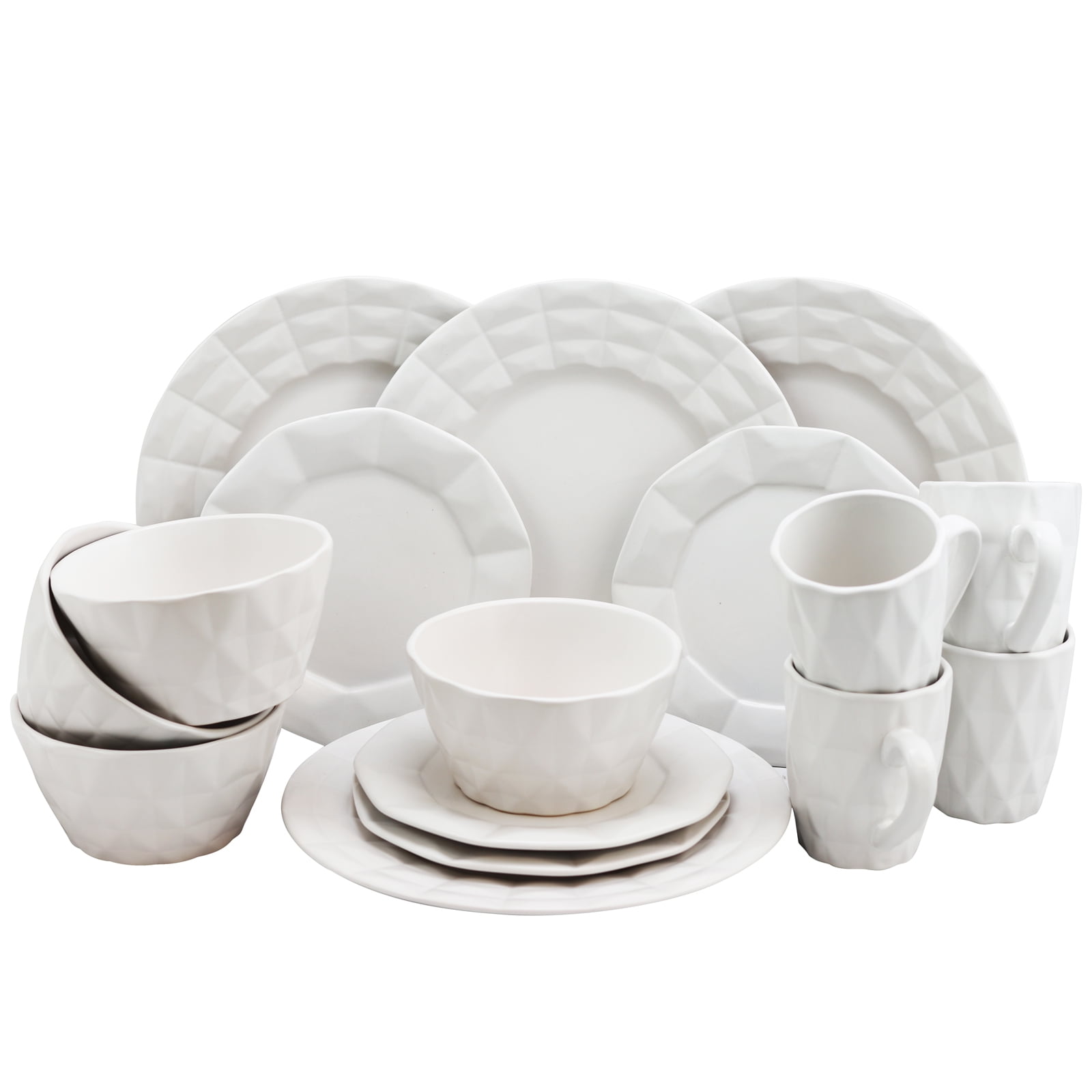 Elama Retro Chic 16-Piece Glazed Dinnerware Set in White - Walmart.com