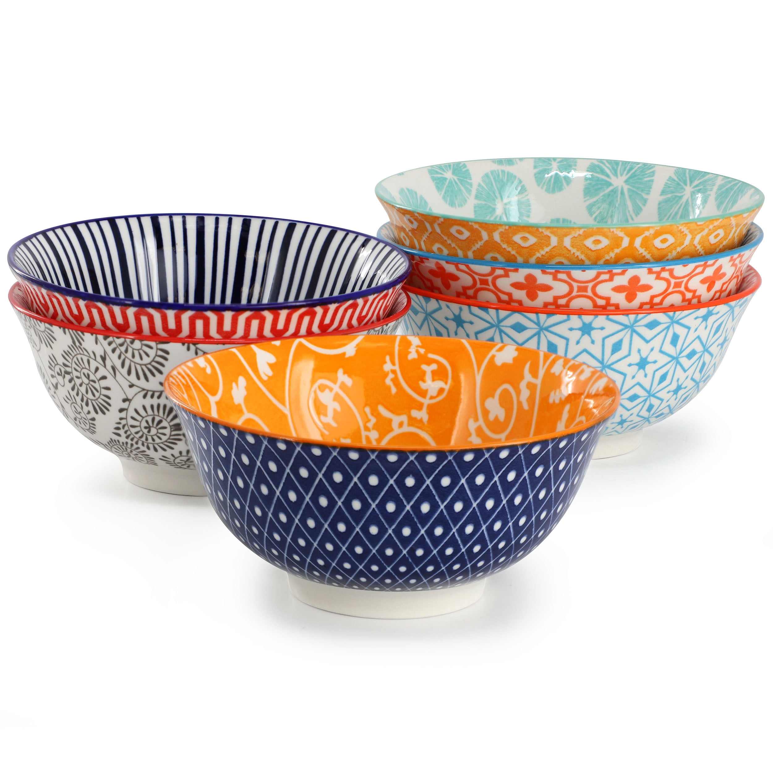 Elama Roxey 6 Piece Assorted Design 20oz Porcelain Footed Bowl Set in ...