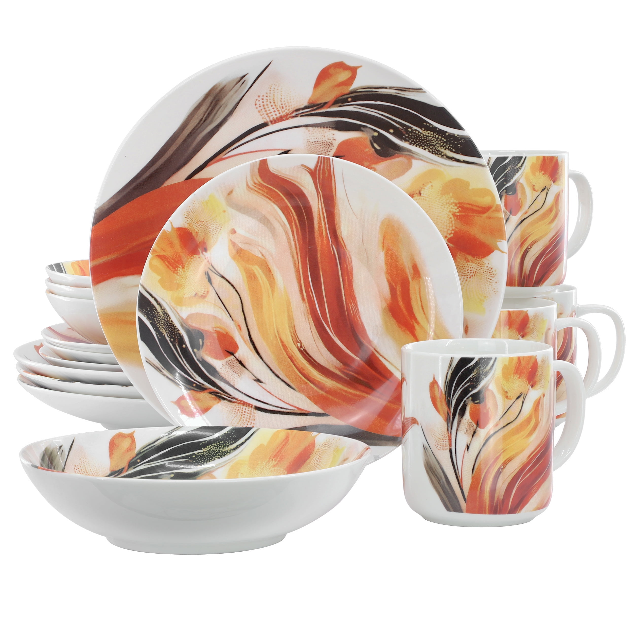 Elama Tulip Fields 16 Piece Round Porcelain Dinnerware Set - Walmart.com