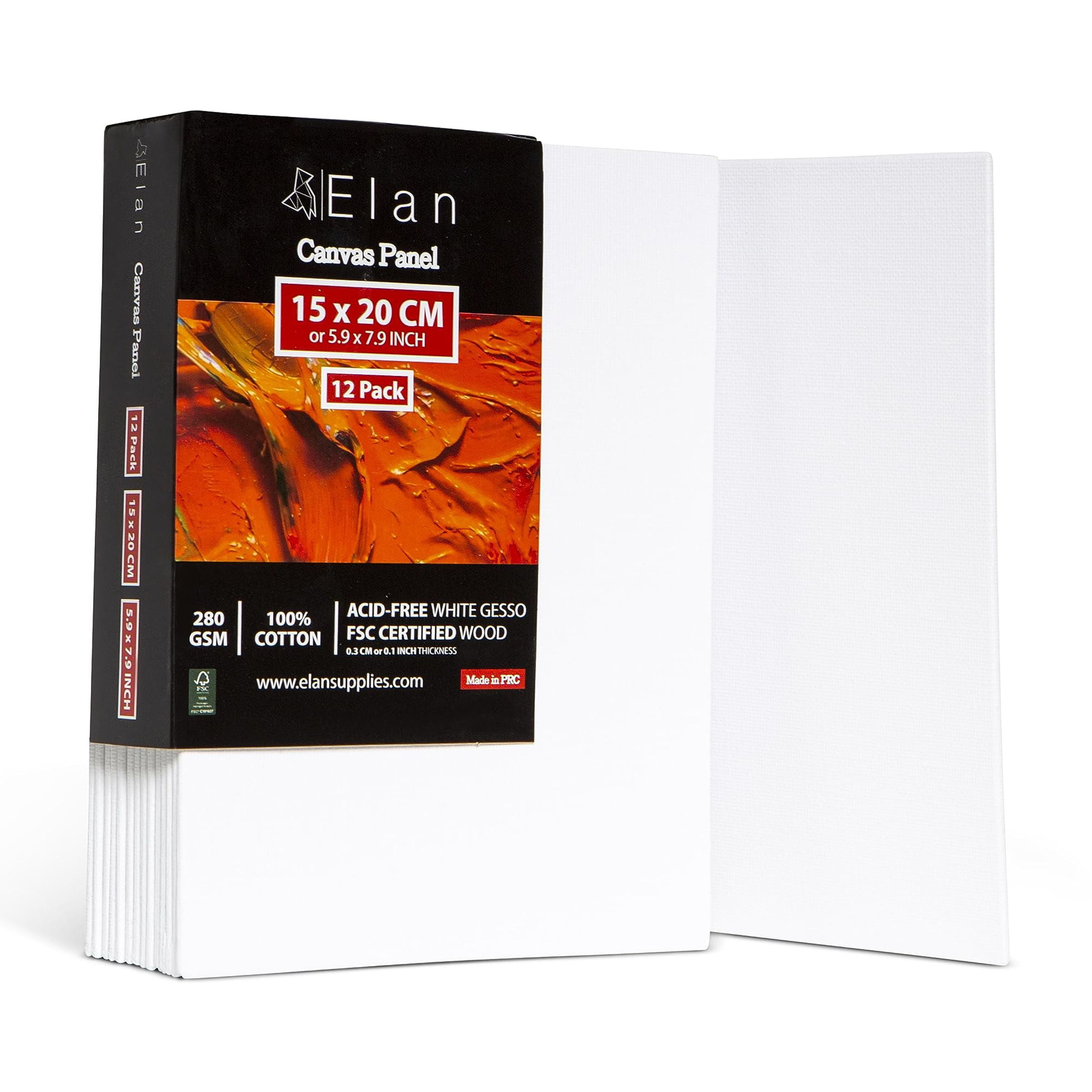 Elan Cotton Canvas Panels 6x8, 12-Pack Canvas Boards for Painting ...