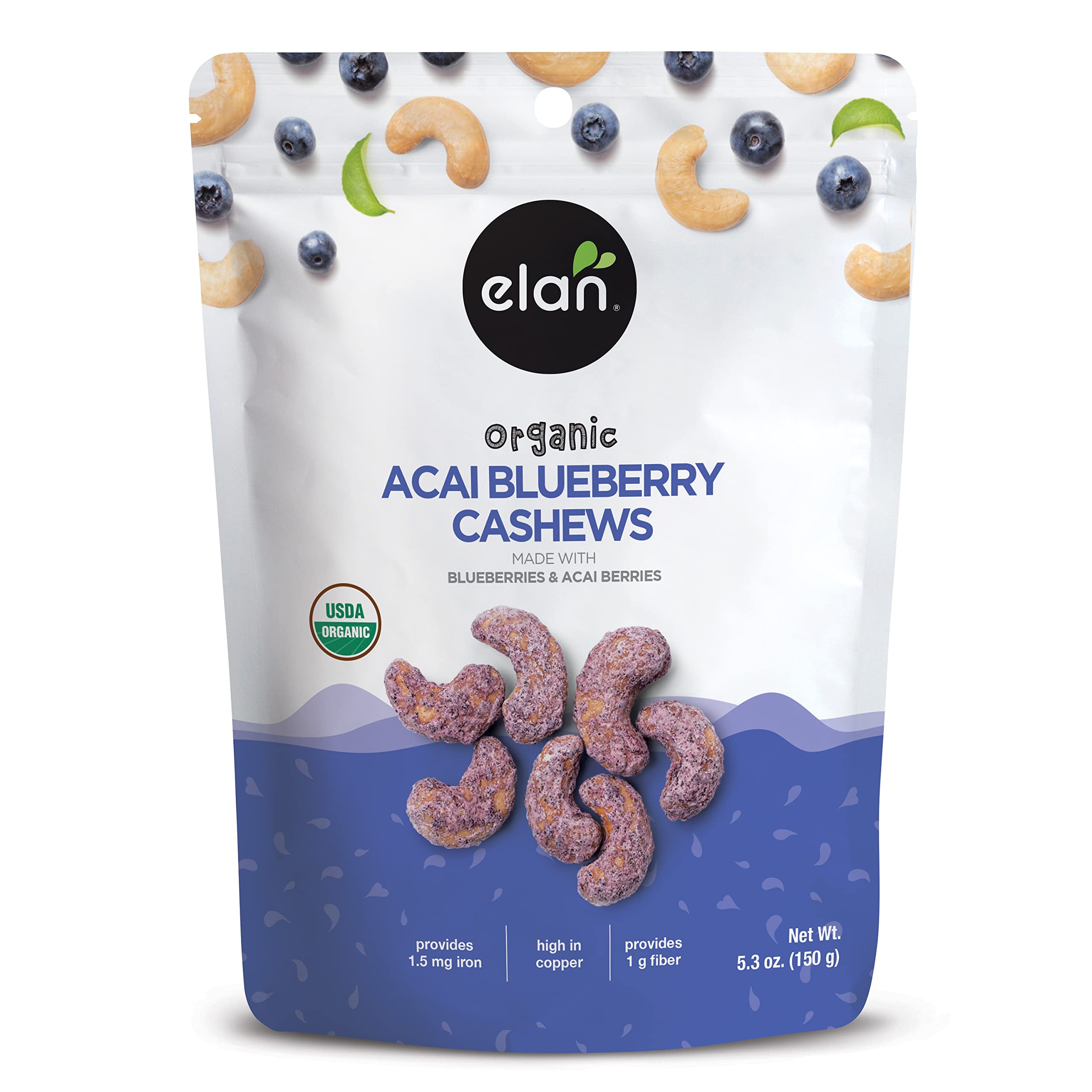 Elan Organic Acai Blueberry SBF3 Cashews, 5.3 oz, Non-GMO, Vegan ...