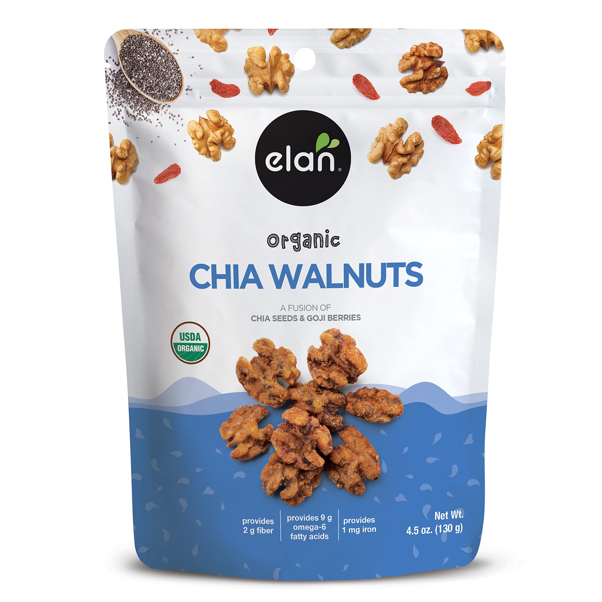 Elan Organic Chia Walnuts, 4.5 oz, SMRNon-GMO, Gluten-Free, Vegan ...