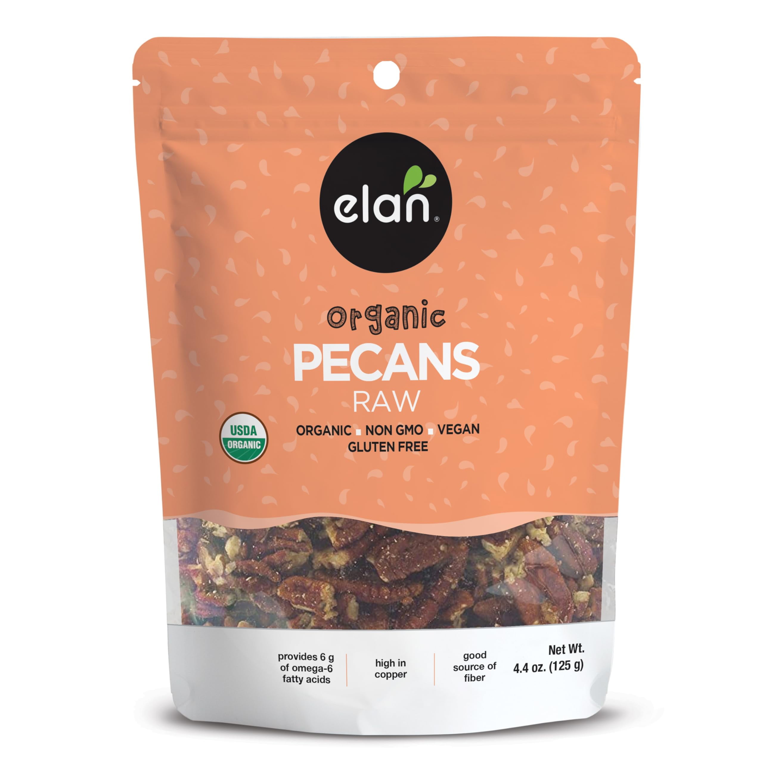 Elan Organic Raw Pecans, 4.4 HYZ01 oz, Unsalted, Unroasted, Shelled Raw ...