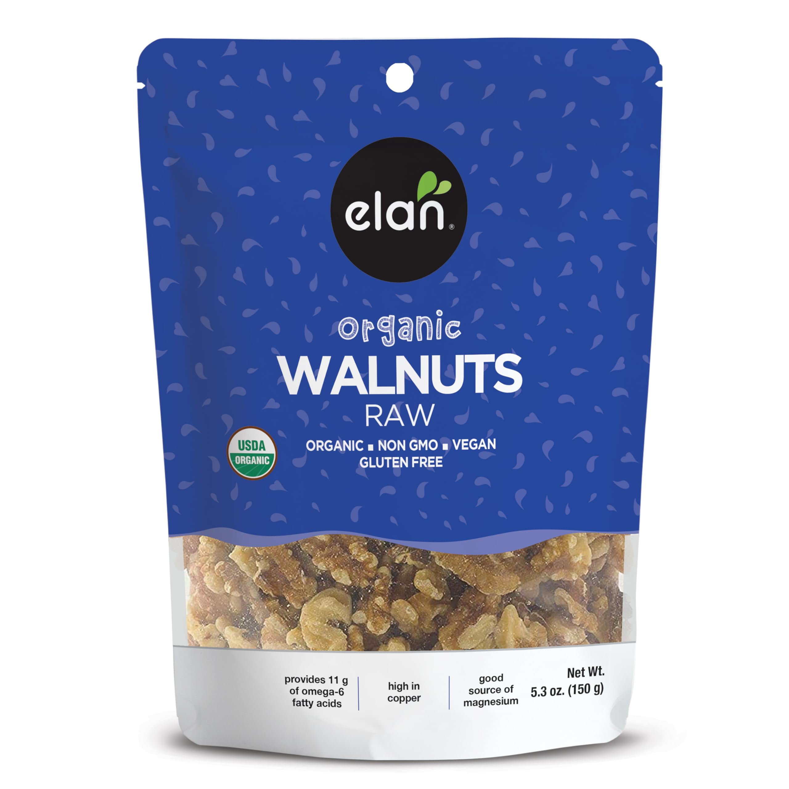 Elan Organic Walnuts, 5.3 AKF18 oz, Raw Nuts, Unsalted, Unroasted, No ...