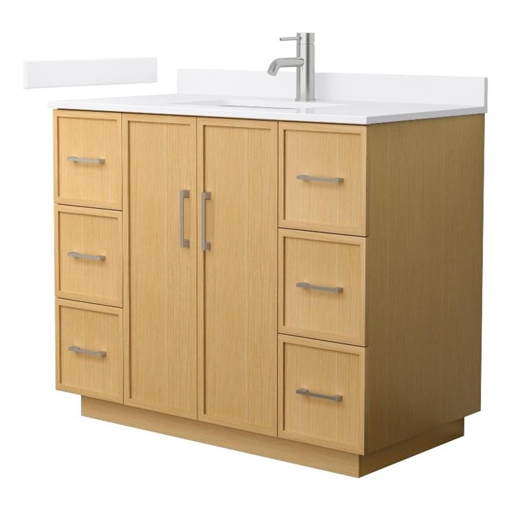 Elan TK 42" Light Oak Single Vanity White Cultured Marble Top & Nickel ...