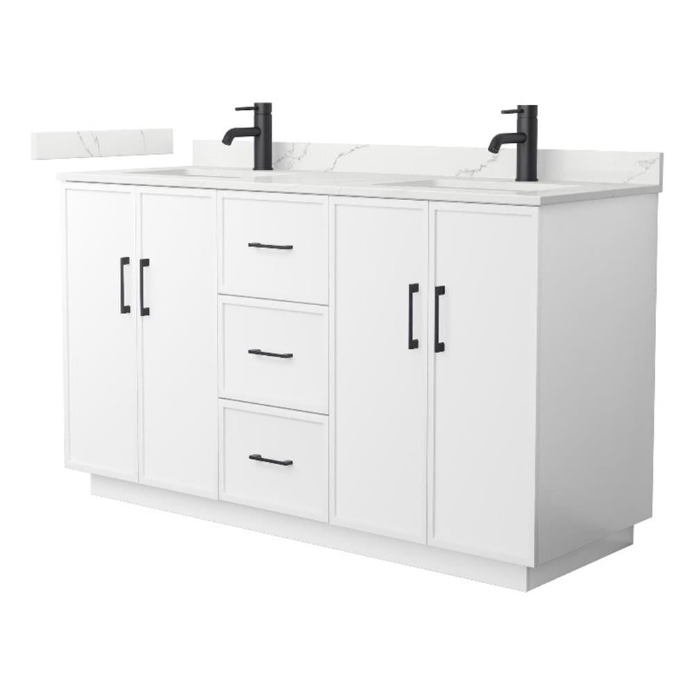 Elan TK 60" White Double Vanity & Giotto Quartz Top (1-Hole) & Black ...