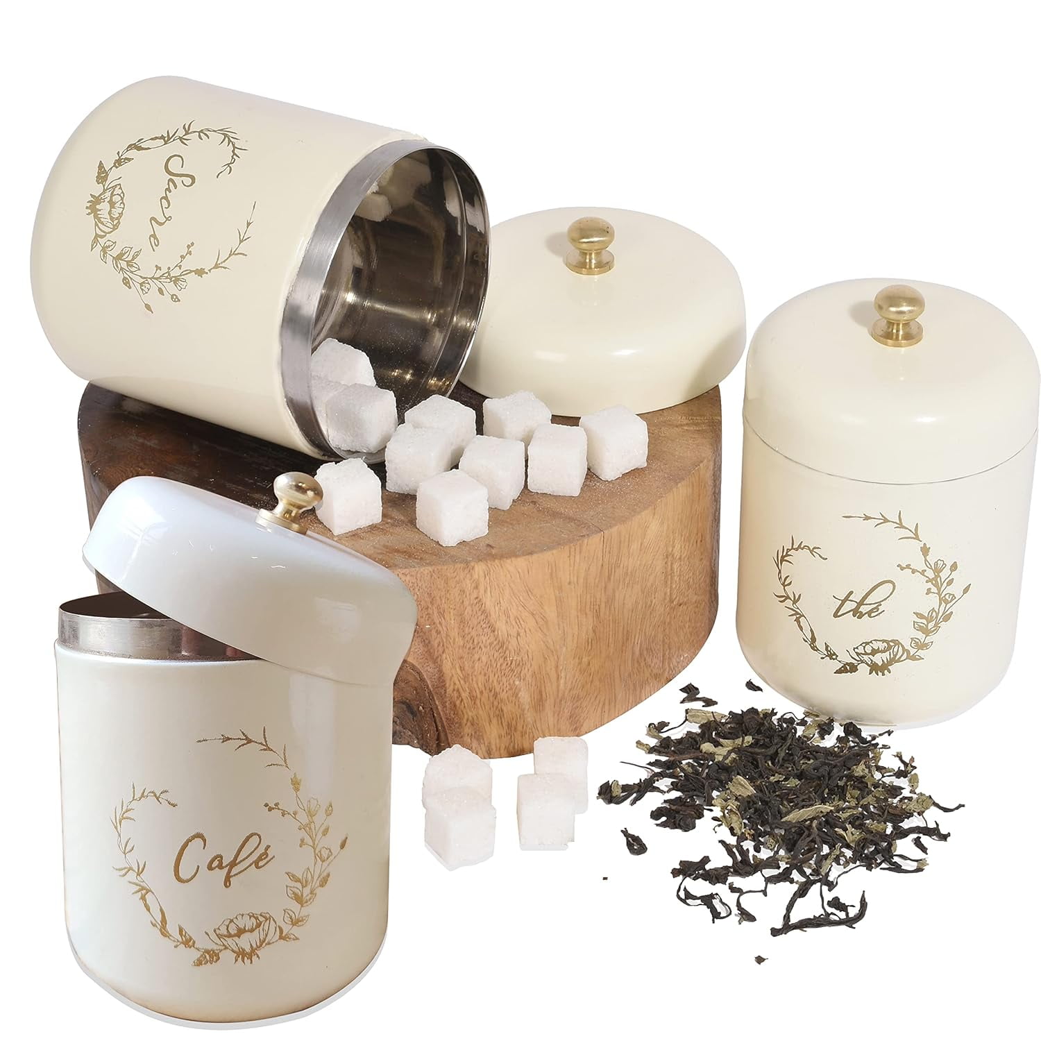 Elan TeaSugar and Coffee Curved Canisters for Kitchen Food Storage Jar ...