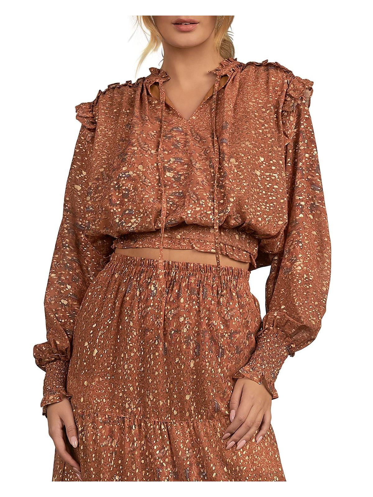 Elan Womens Metallic Ruffled Blouse - Walmart.com