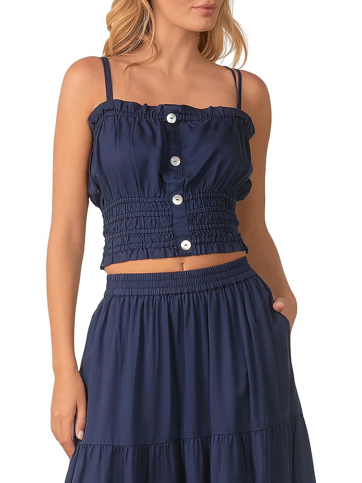 Elan Womens Smocked Square Neck Cropped - Walmart.com