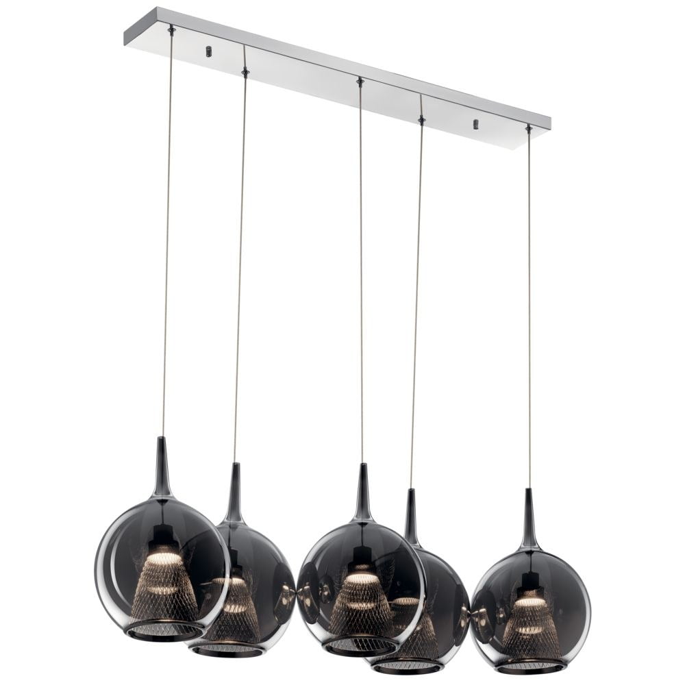Elan Lighting Zin 42" Polished Nickel LED Multi Light Pendant, Smoky ...