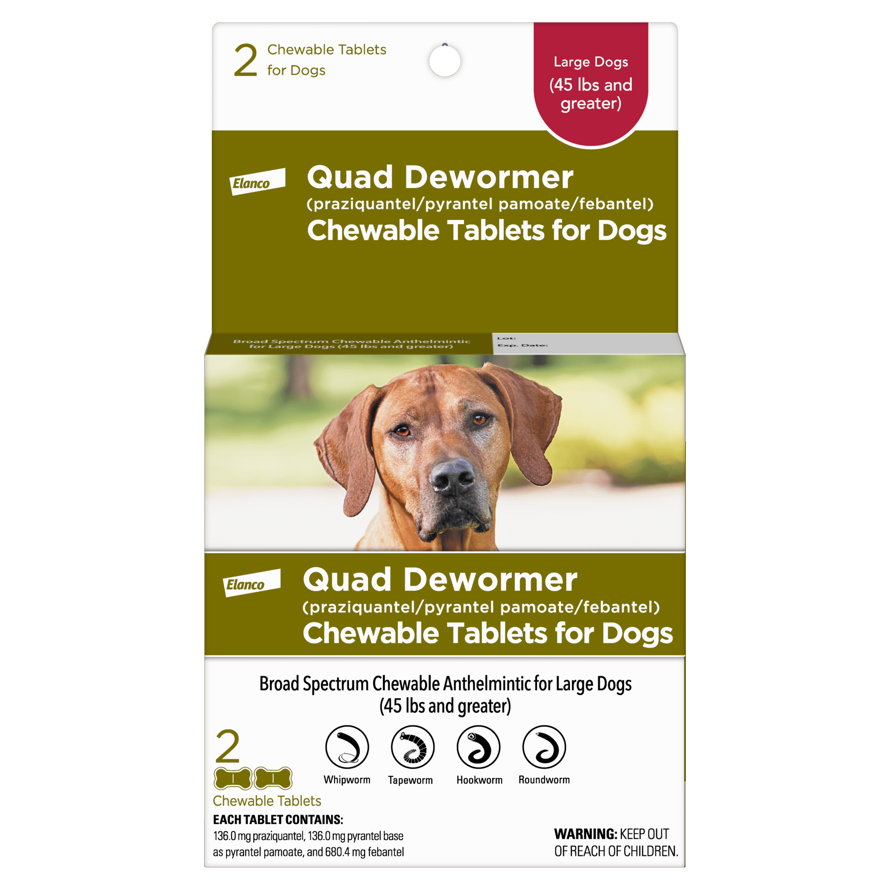 Elanco Quad Dewormer, Hookworms, Roundworms, Tapeworms, Whipworms ...