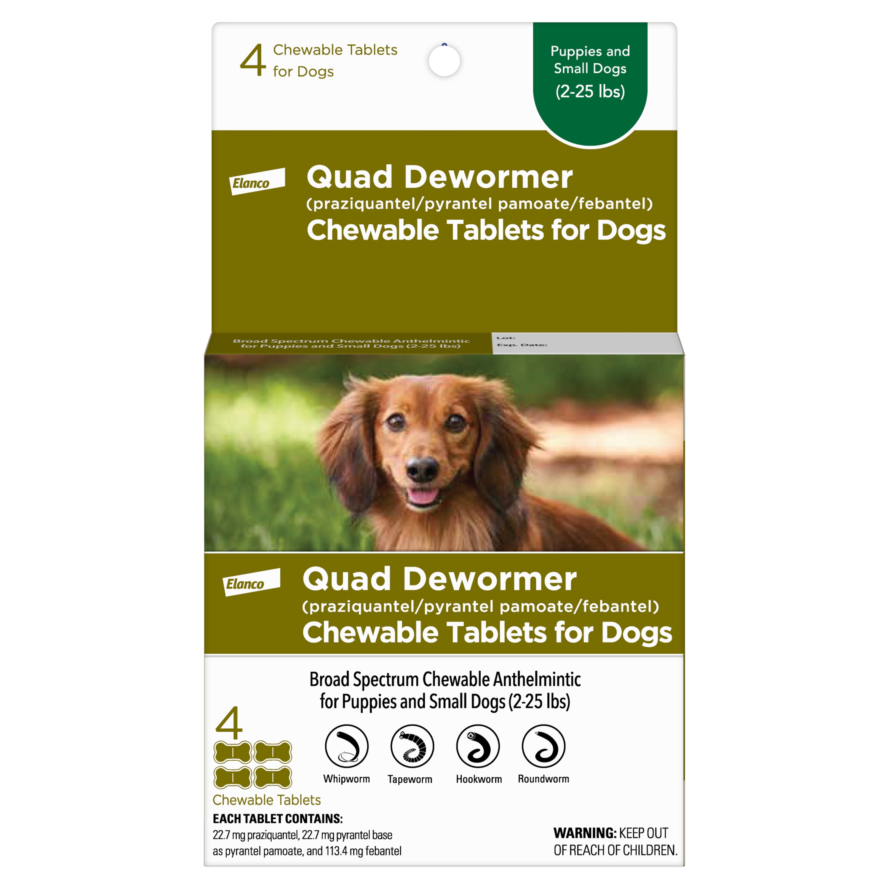 Bayer Quad Dewormer for Small Dogs (2-25 lbs), 4 Chewable Tablets ...