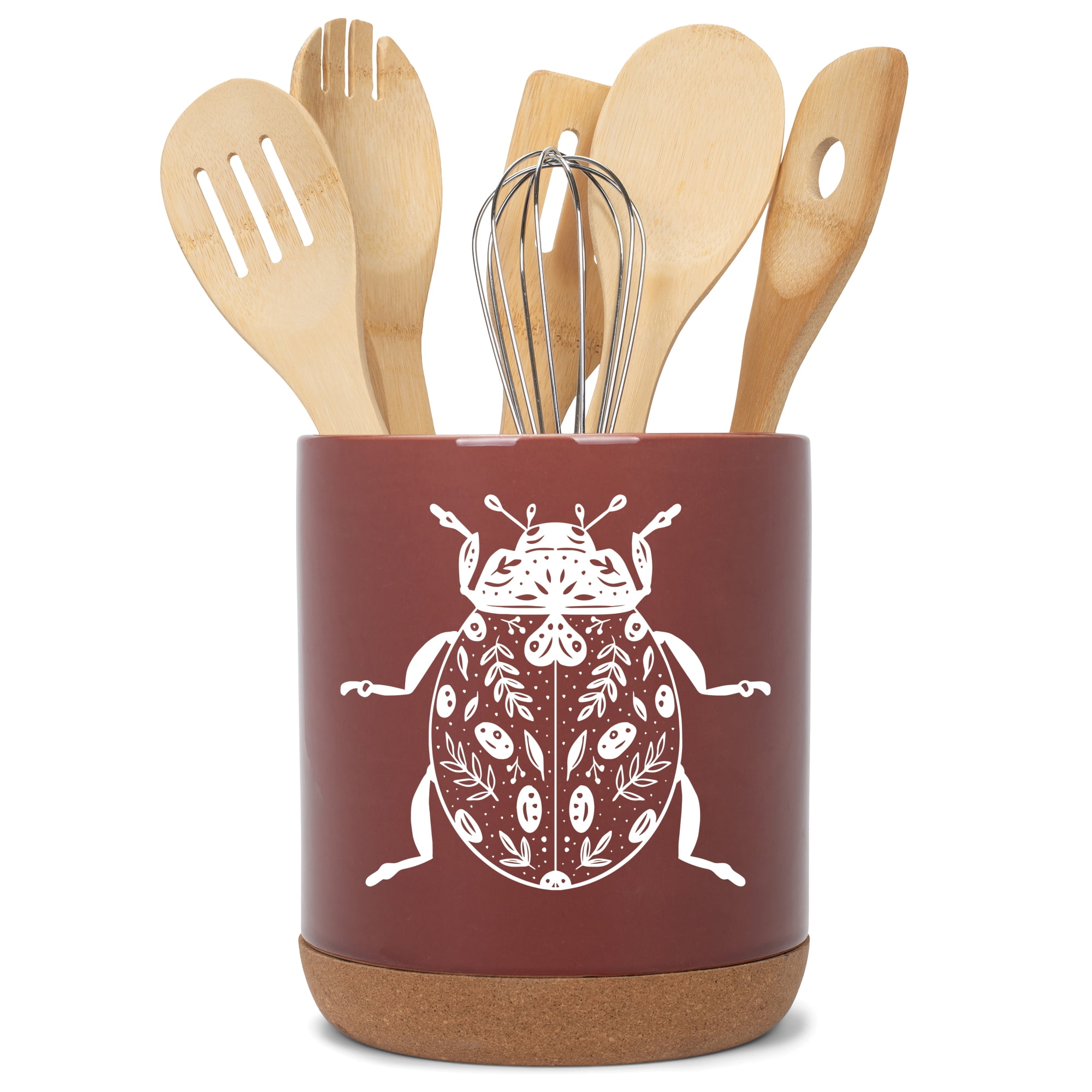 Elanze Designs 8 inch Floral Beetle Ceramic Kitchen Utensil Holder Red ...