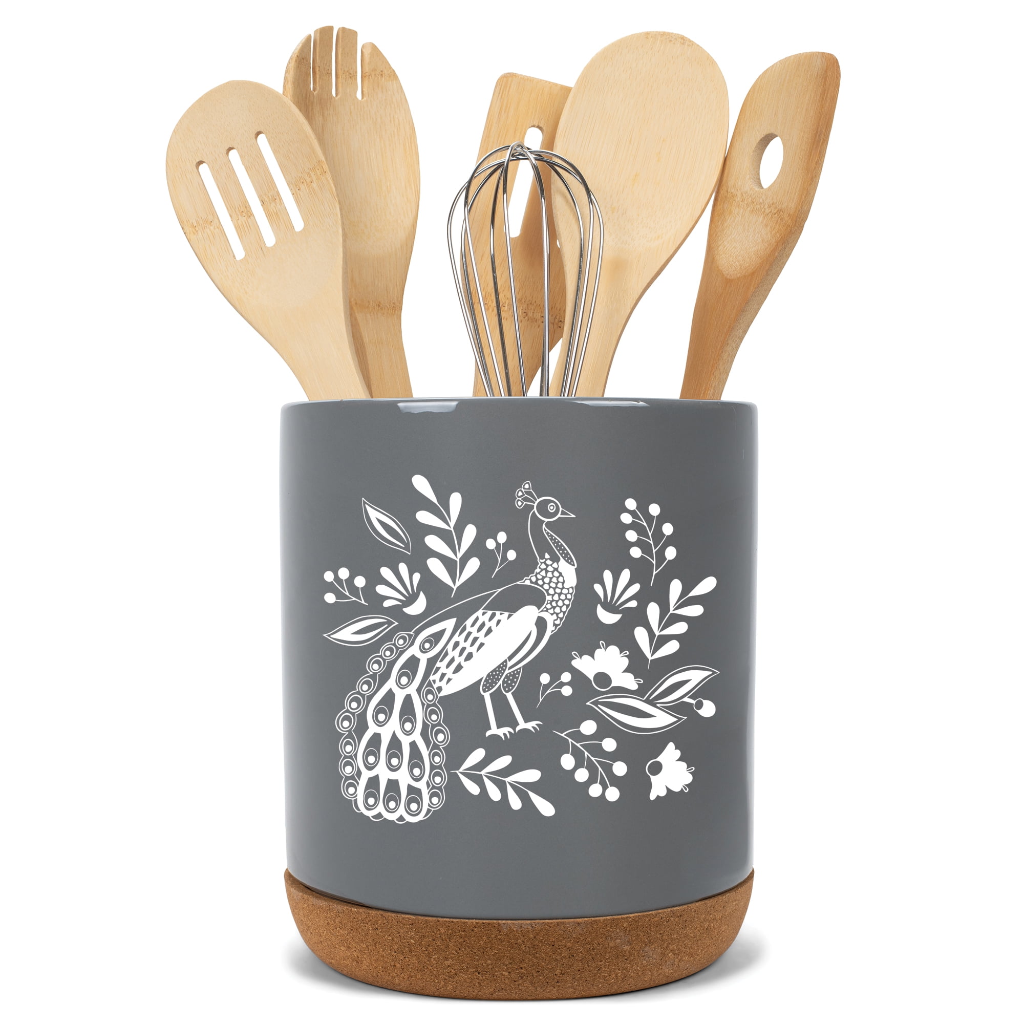 Elanze Designs 8 inch Floral Peacock Ceramic Kitchen Utensil Holder ...