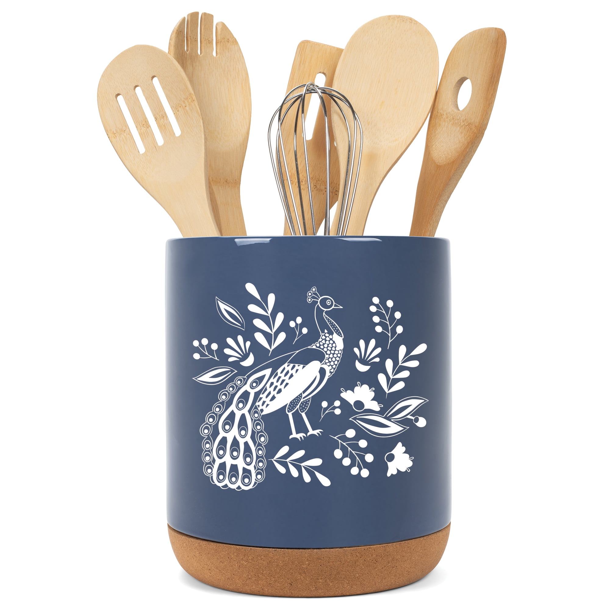 Elanze Designs 8 inch Floral Peacock Ceramic Kitchen Utensil Holder ...