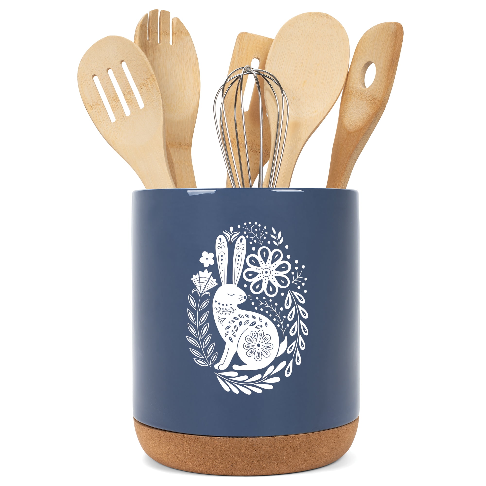 Elanze Designs 8 inch Floral Rabbit Leaf Dot Pattern Ceramic Kitchen ...