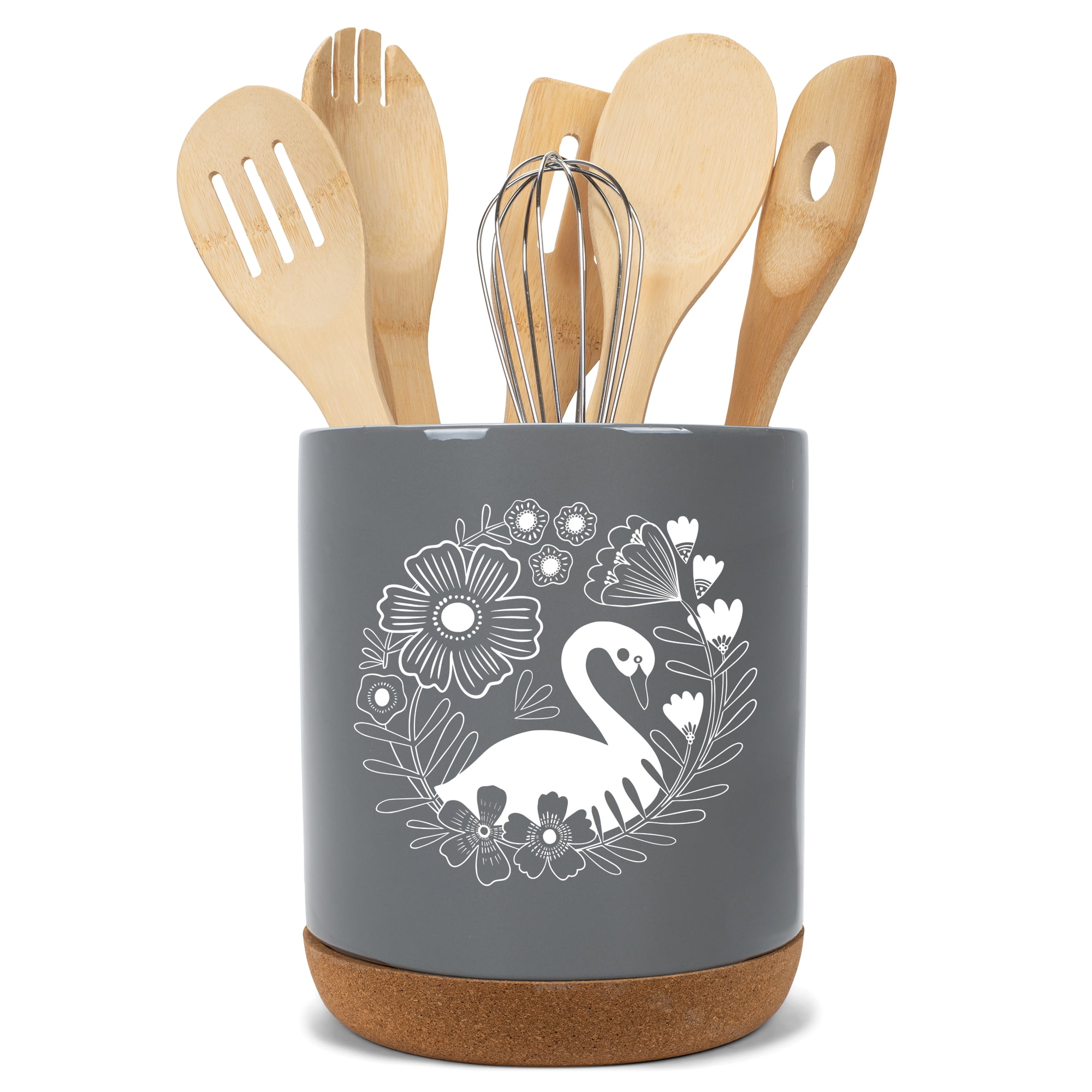 Elanze Designs 8 inch Floral Swan Ceramic Kitchen Utensil Holder Gray ...