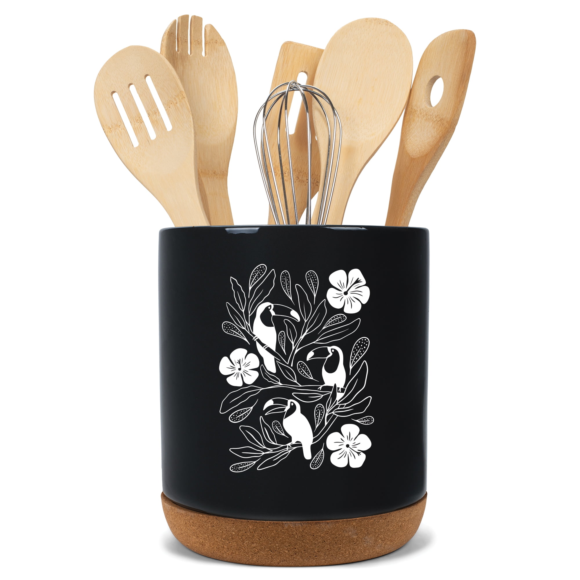 Elanze Designs 8 inch Floral Toucan Ceramic Kitchen Utensil Holder ...