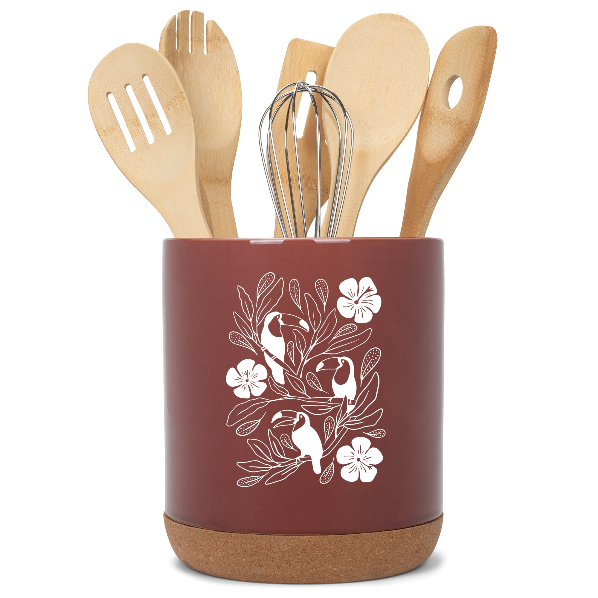 Elanze Designs 8 inch Floral Toucan Ceramic Kitchen Utensil Holder Red ...