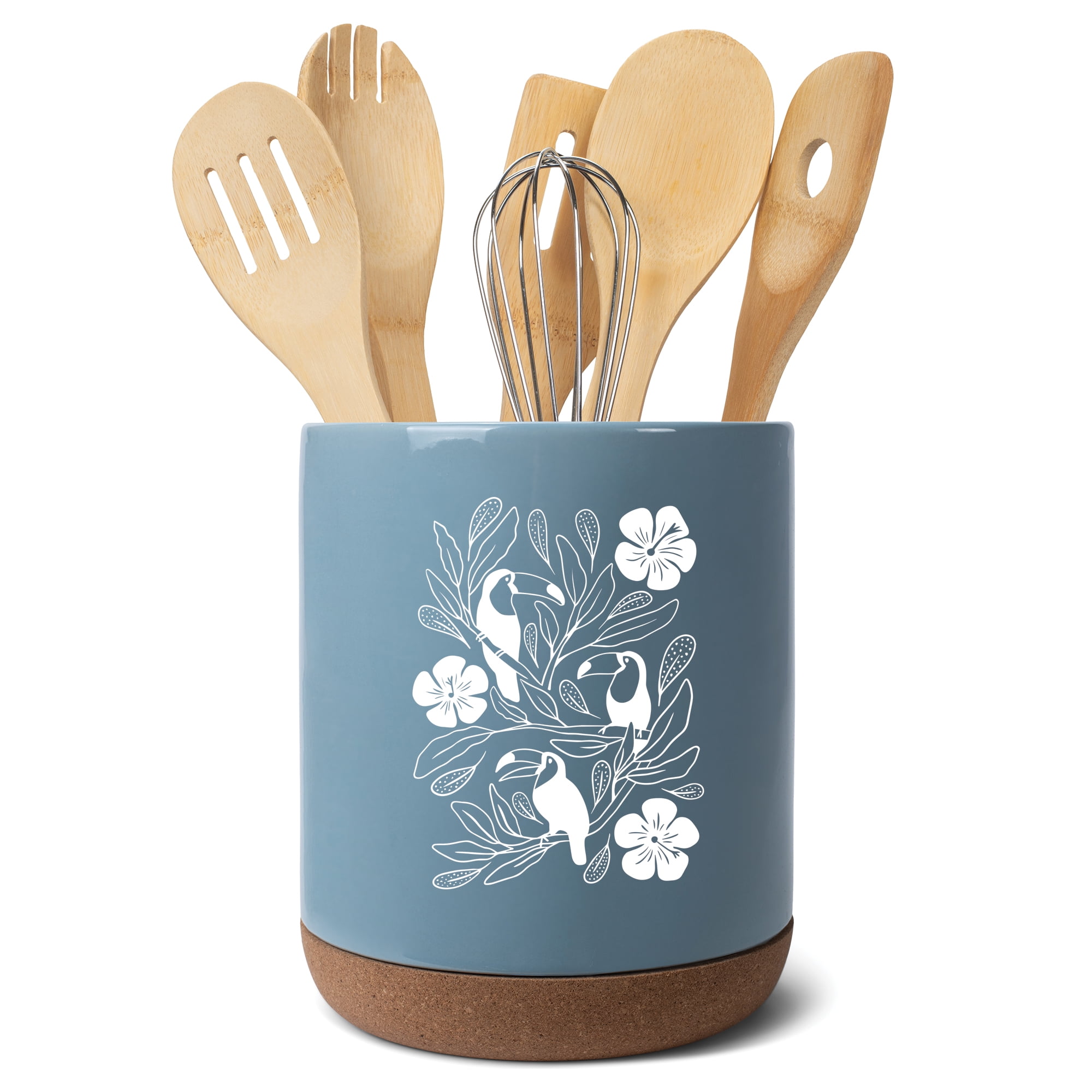 Elanze Designs 8 inch Floral Toucan Ceramic Kitchen Utensil Holder Sky ...