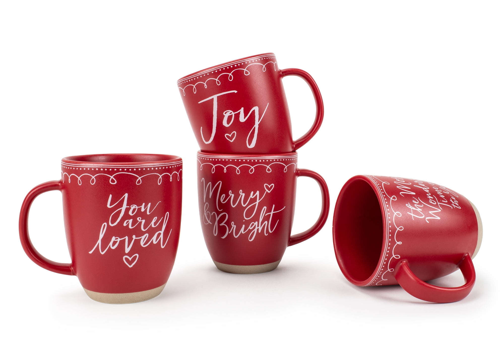 Elanze Designs Assorted Raw Clay Bottom Red 13 ounce Ceramic Christmas Coffee Mugs Set of 4 ...