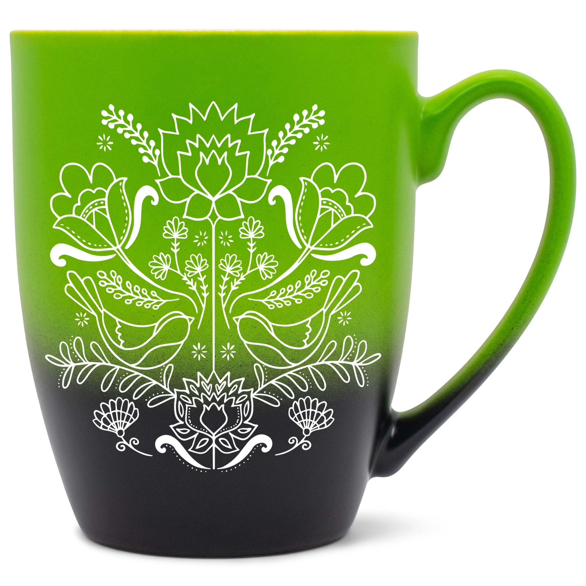 Elanze Designs Damask Threaded Floral Birds Two Toned Ombre Matte Green ...