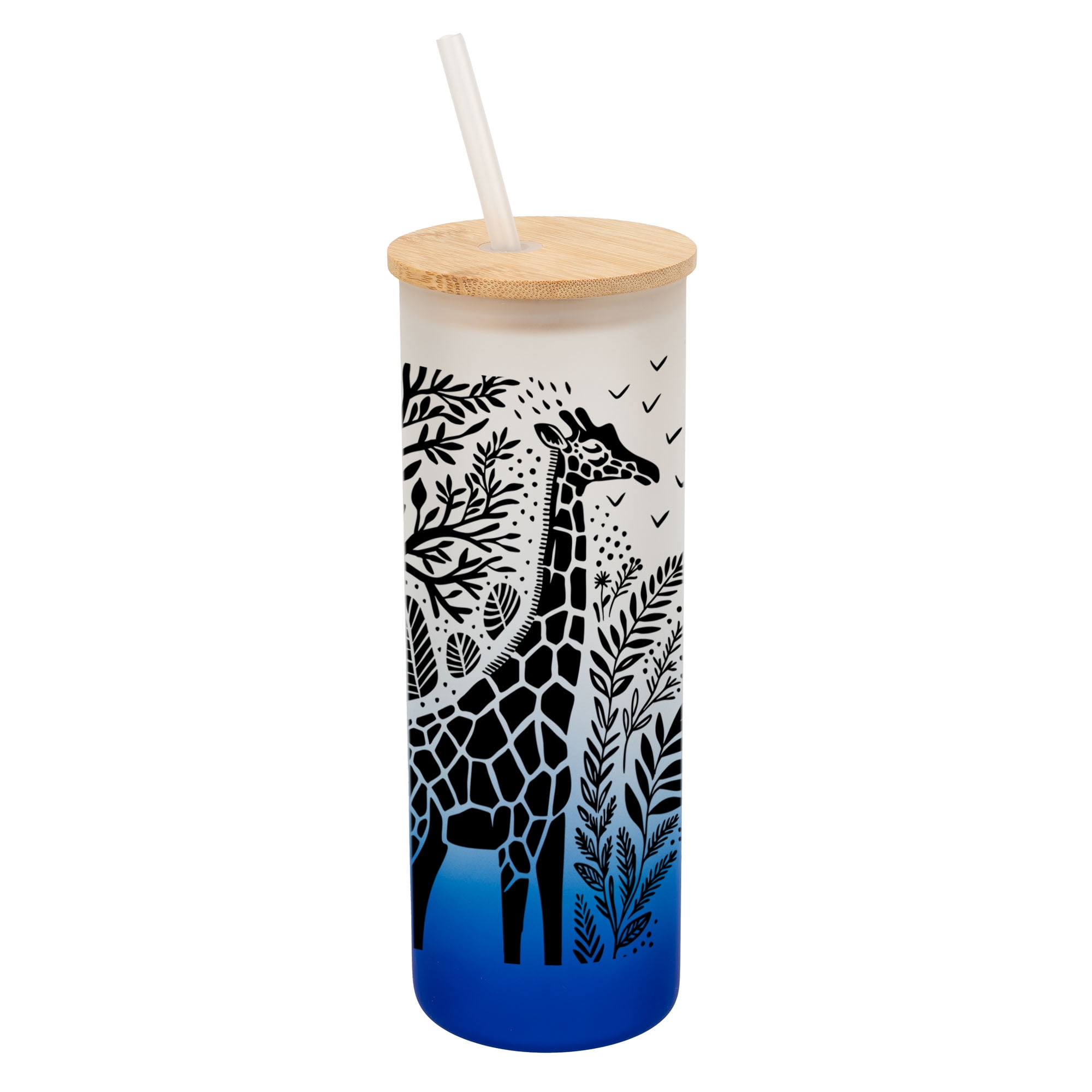 Elanze Designs Floral Safari Giraffe Navy Blue Frosted Gradient Glass ...