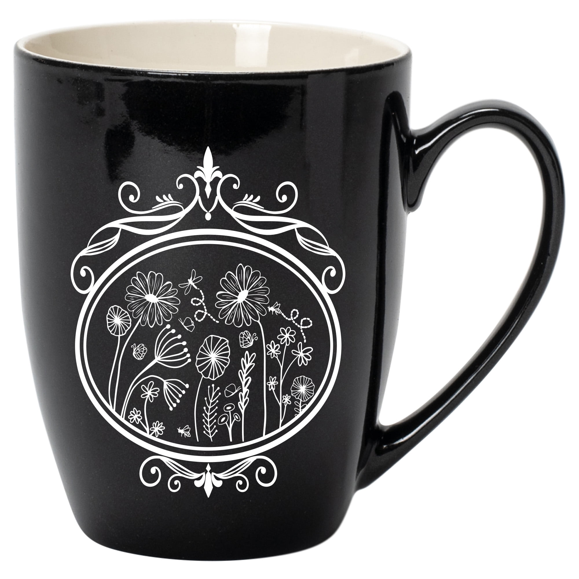 Elanze Designs Flowers in Circle Black 10 ounce New Bone China Coffee ...