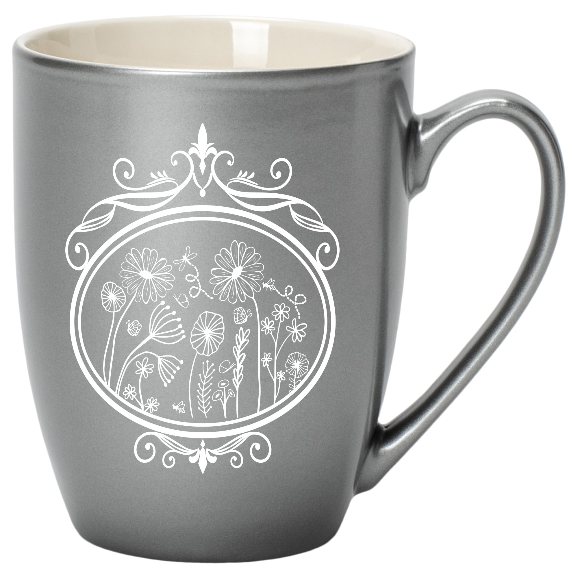 Elanze Designs Flowers in Circle Grey 10 ounce New Bone China Coffee ...