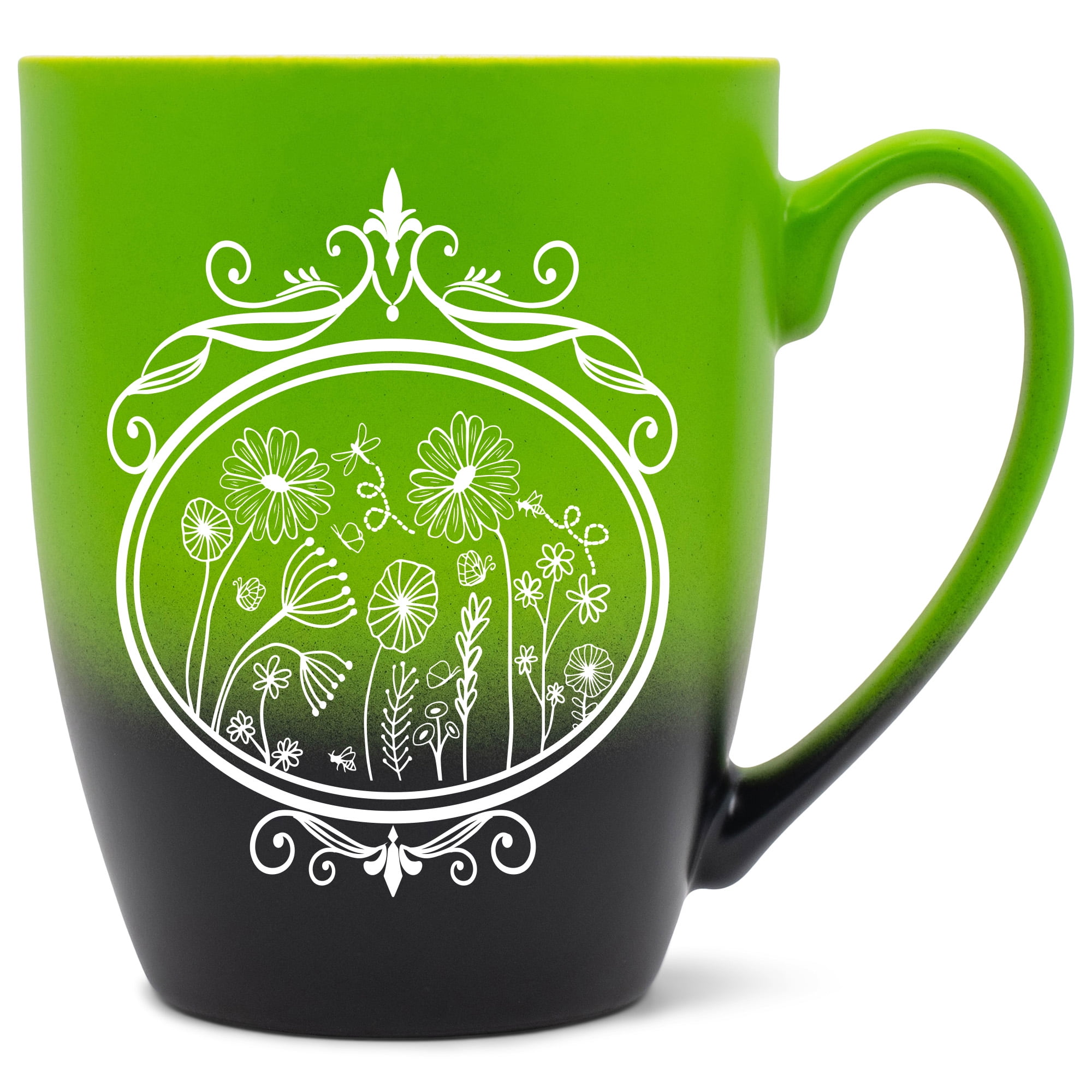 Elanze Designs Flowers in Circle Two Toned Ombre Matte Green and Black ...