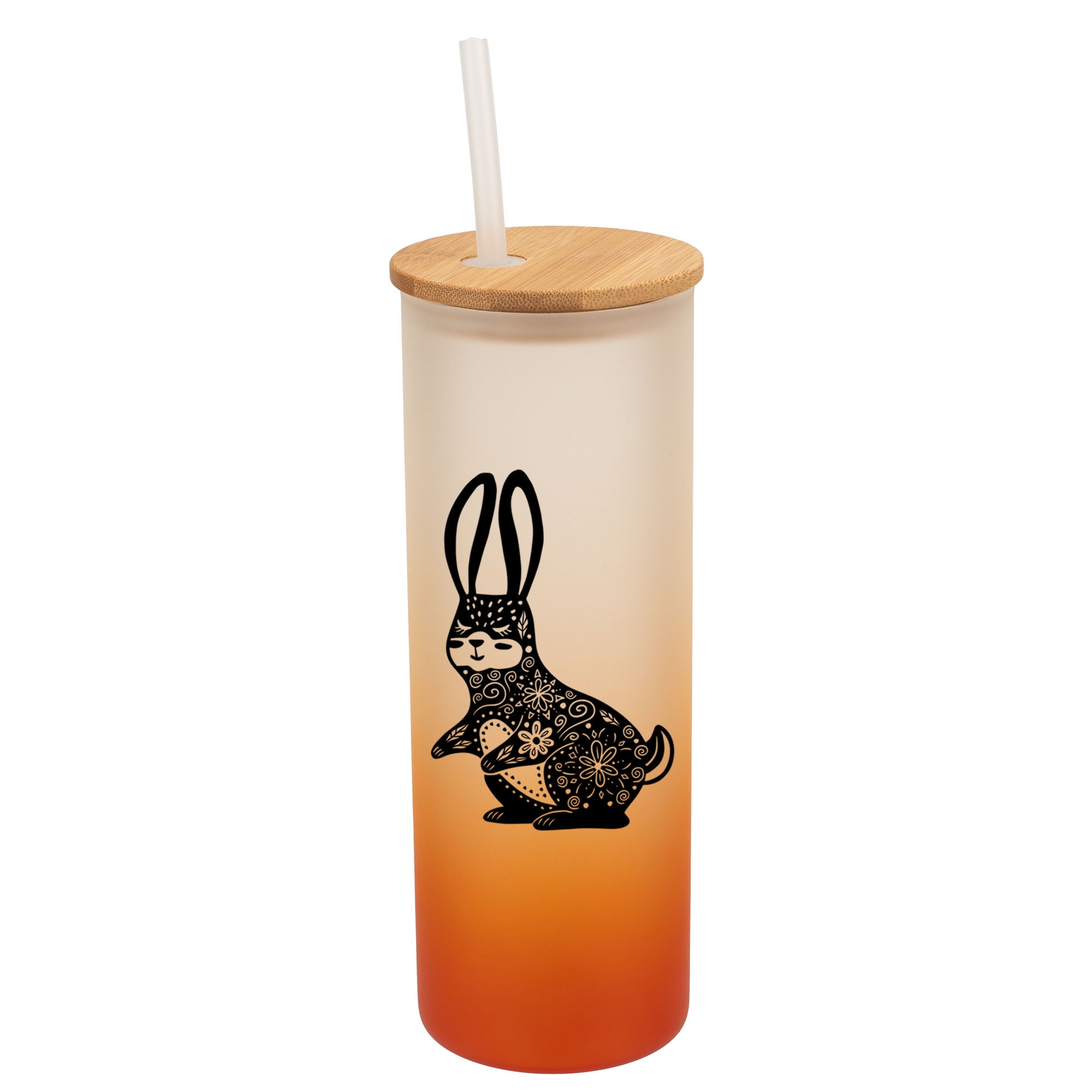 Elanze Designs Gentle Floral Rabbit Orange Frosted Gradient Glass ...