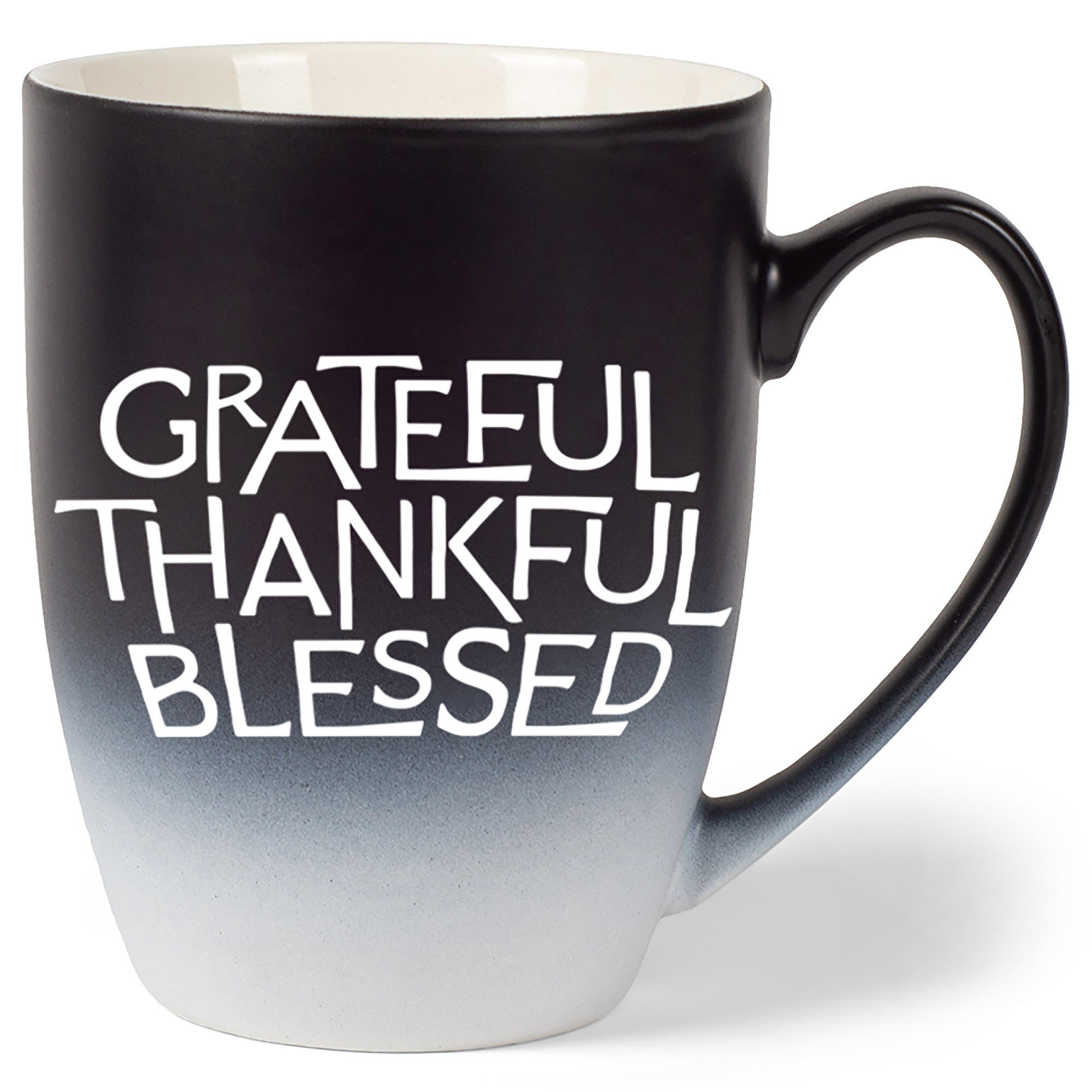 Elanze Designs Grateful Thankful Blessed Two Toned Ombre Matte Black and White 12 ounce Ceramic ...