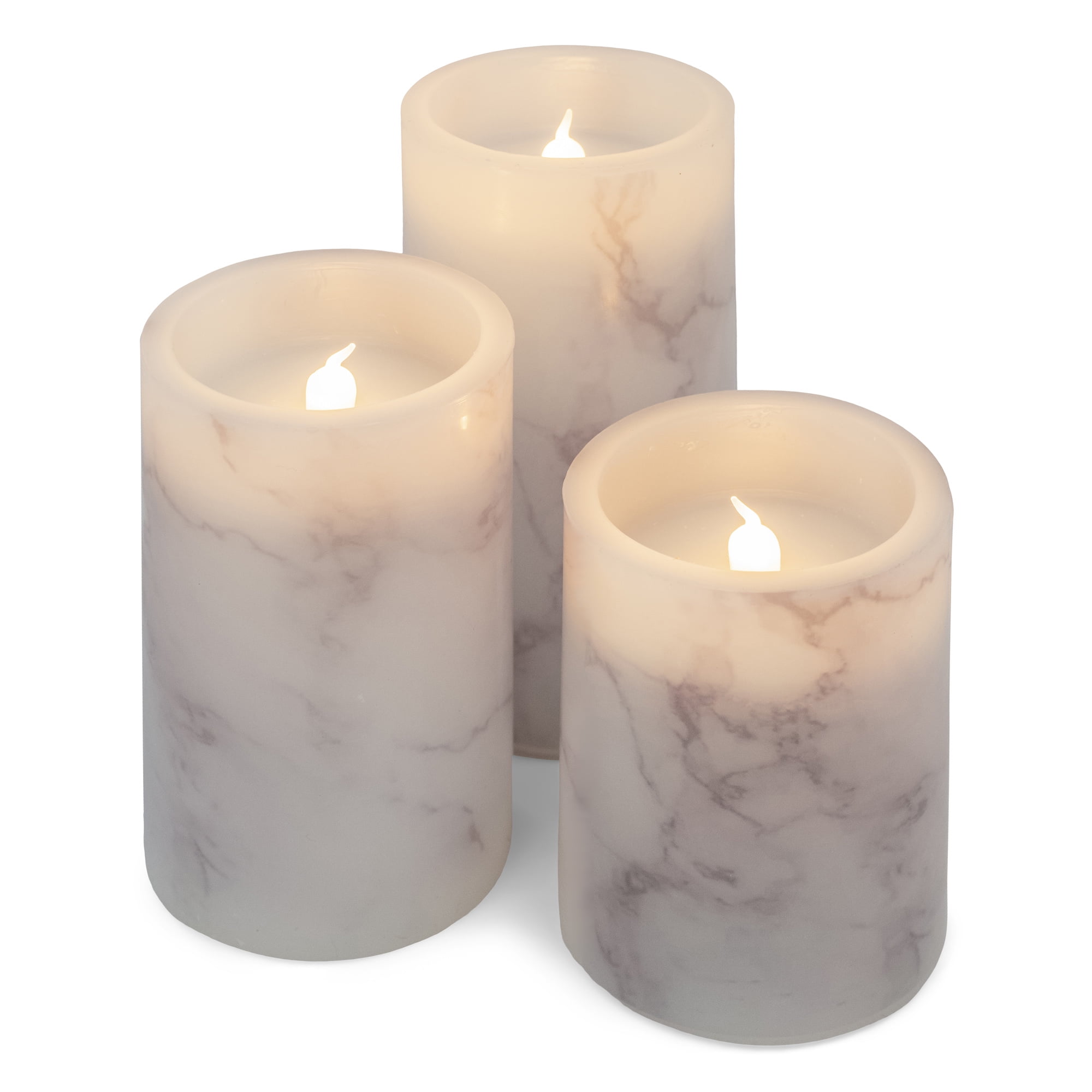 Elanze Designs Marbled White and Grey 6 inch Wax Flameless Candles Set ...