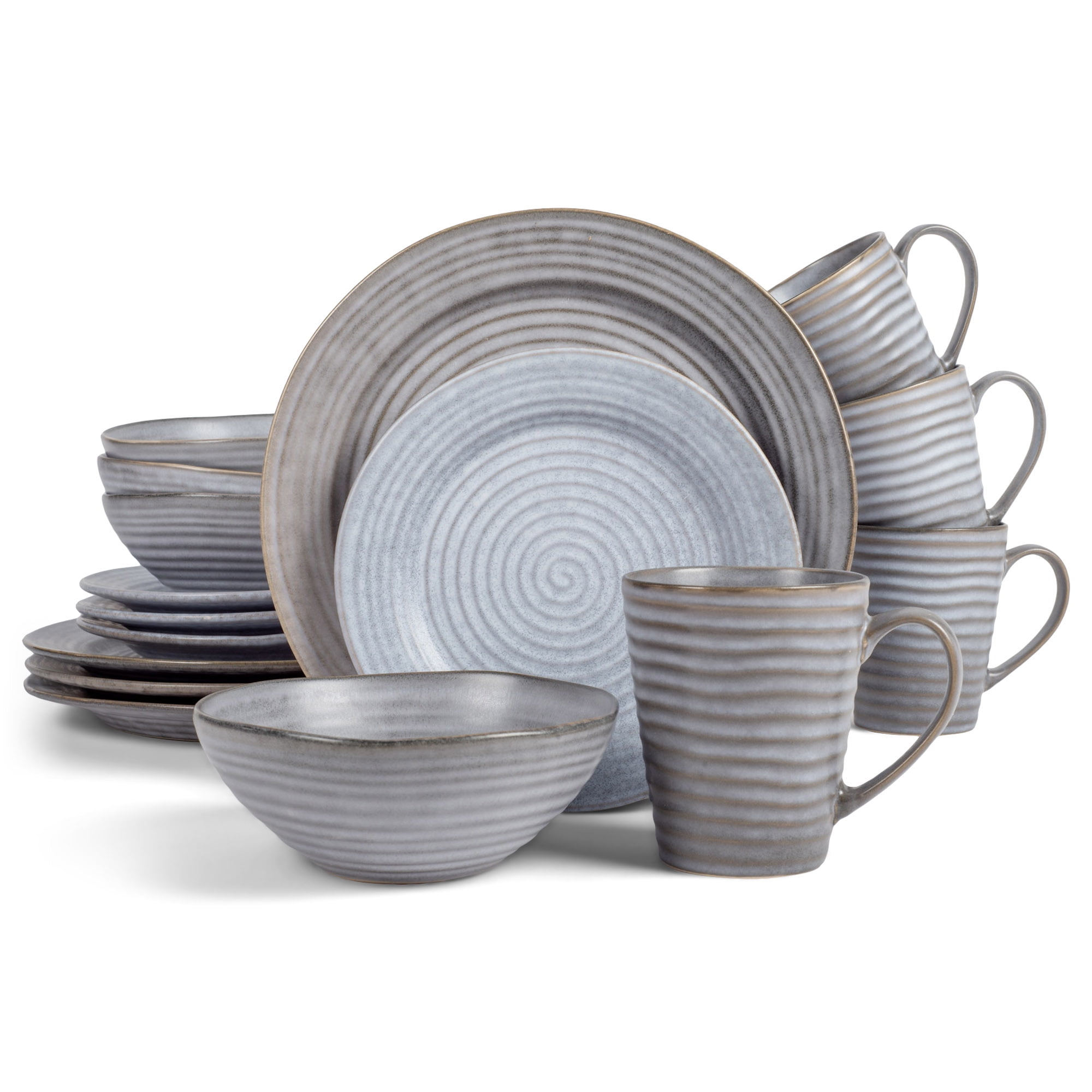 Elanze Designs Casual Chic Ribbed Ceramic Stoneware 16 Piece Dinnerware ...