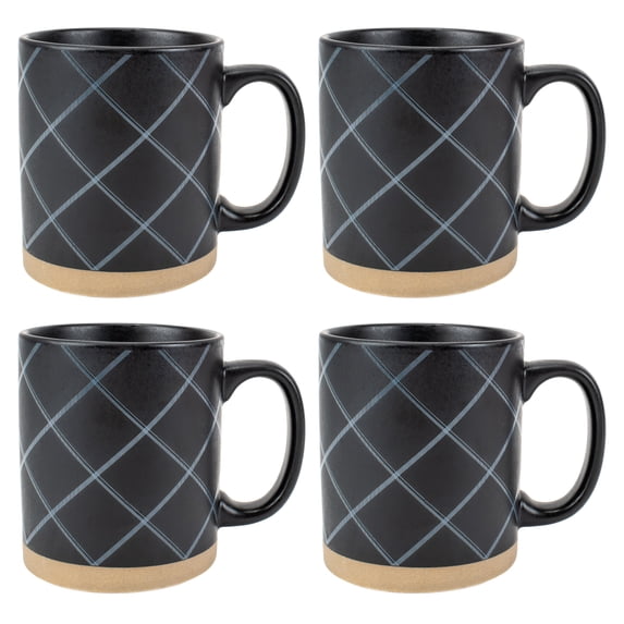 Elanze Designs Modern Plaid Ceramic Coffee Mugs, Black, 13 oz, Set of 4 ...