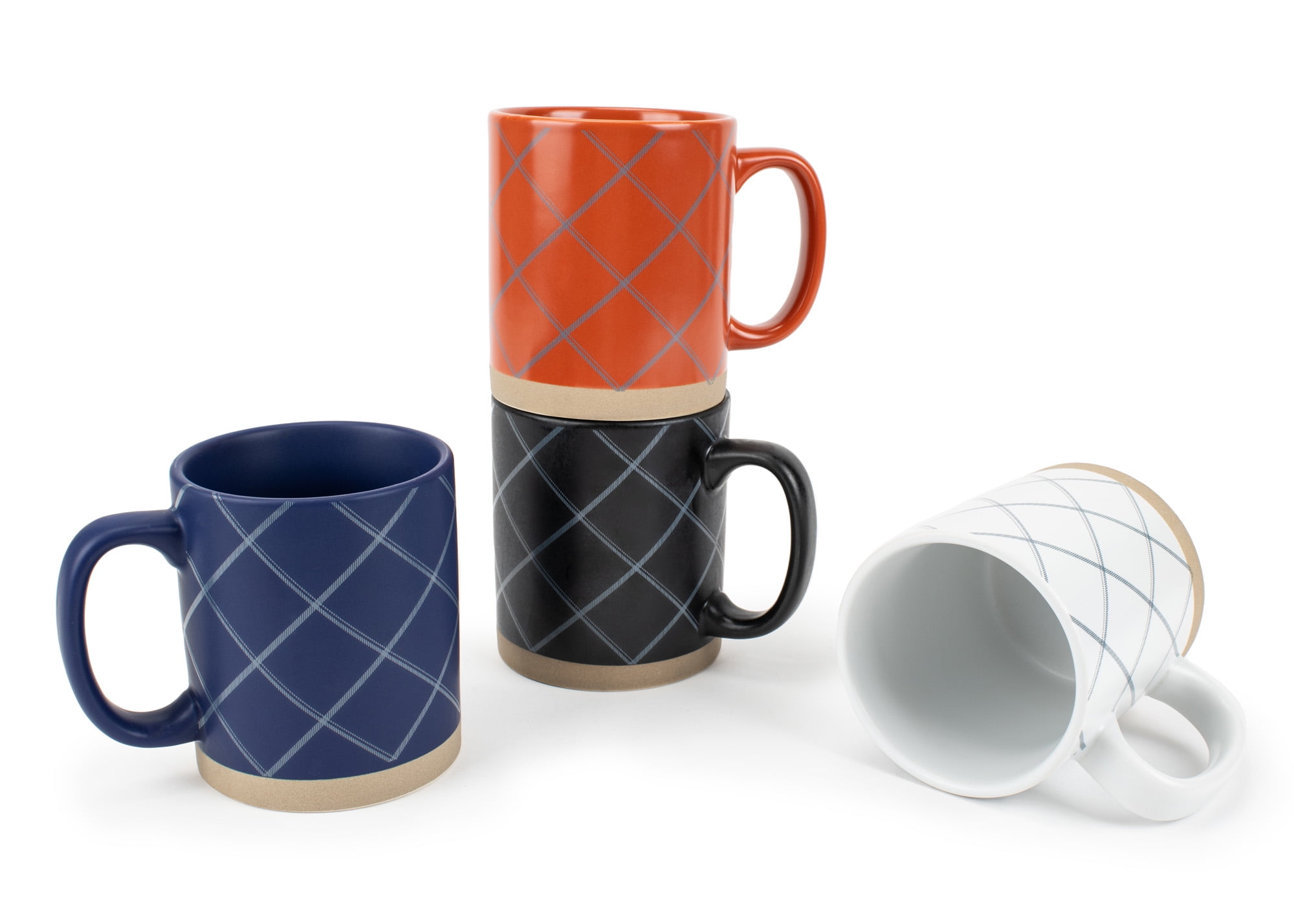 Elanze Designs Modern Plaid Raw Clay Bottom Colorful 13 ounce Ceramic ...
