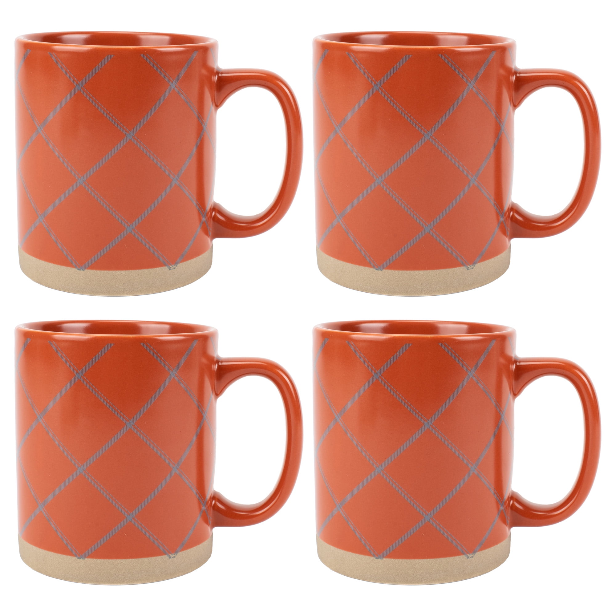 Elanze Designs Modern Plaid Orange Ceramic Coffee Mugs, 13 oz, Set of 4 - Walmart.com