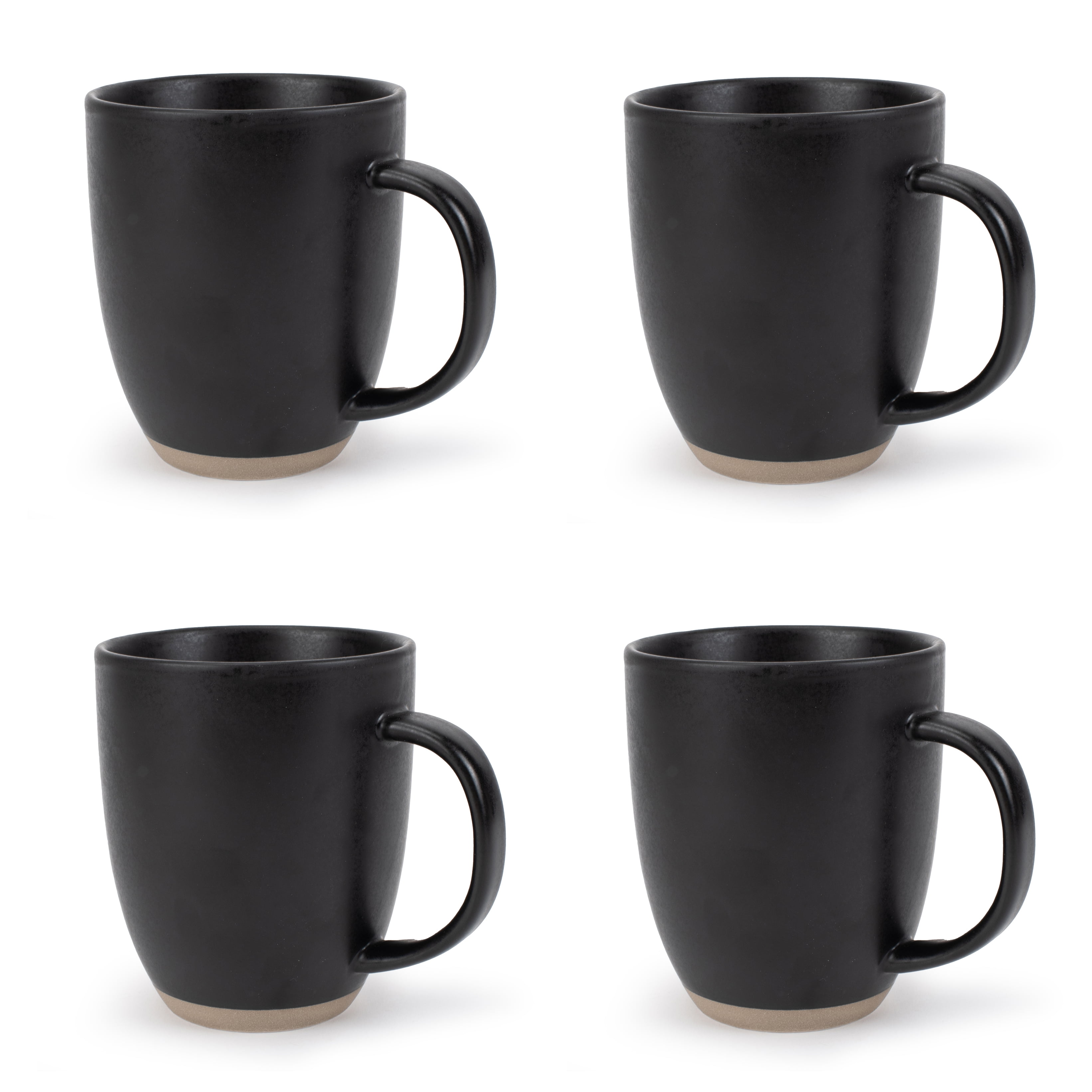 Elanze Designs Raw Clay Bottom Black 13 Ounce Ceramic Coffee Mugs Set
