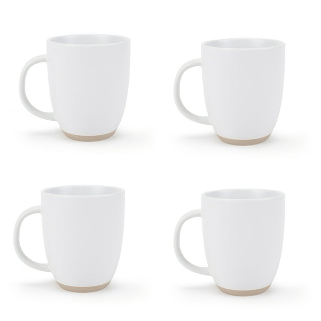 Elanze Designs 13oz Stoneware Coffee Mugs, White with Raw Clay Bottom, Set of 4 - Walmart.com