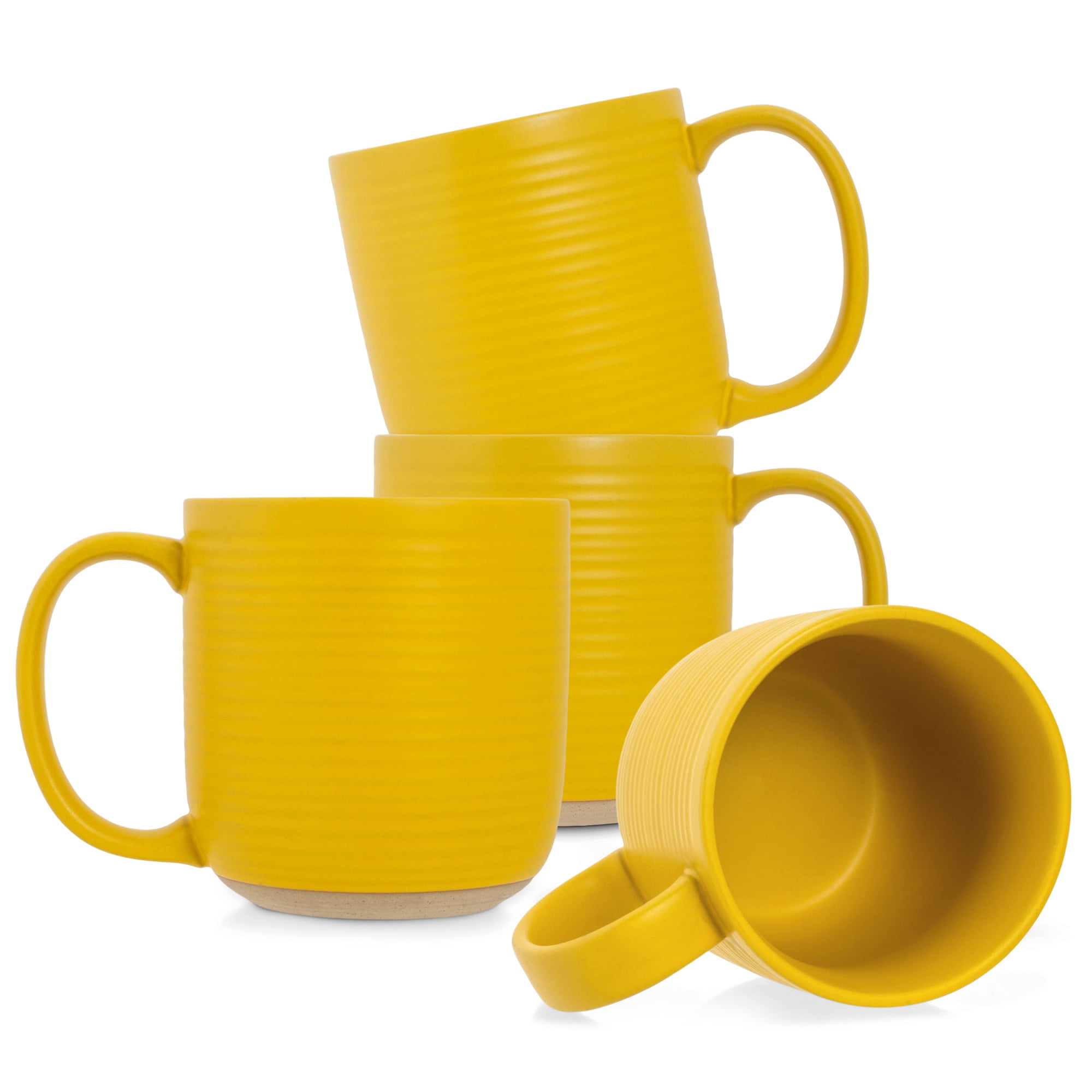 Elanze Designs Ribbed Solid Mustard 13 ounce Ceramic Coffee Mugs Pack ...