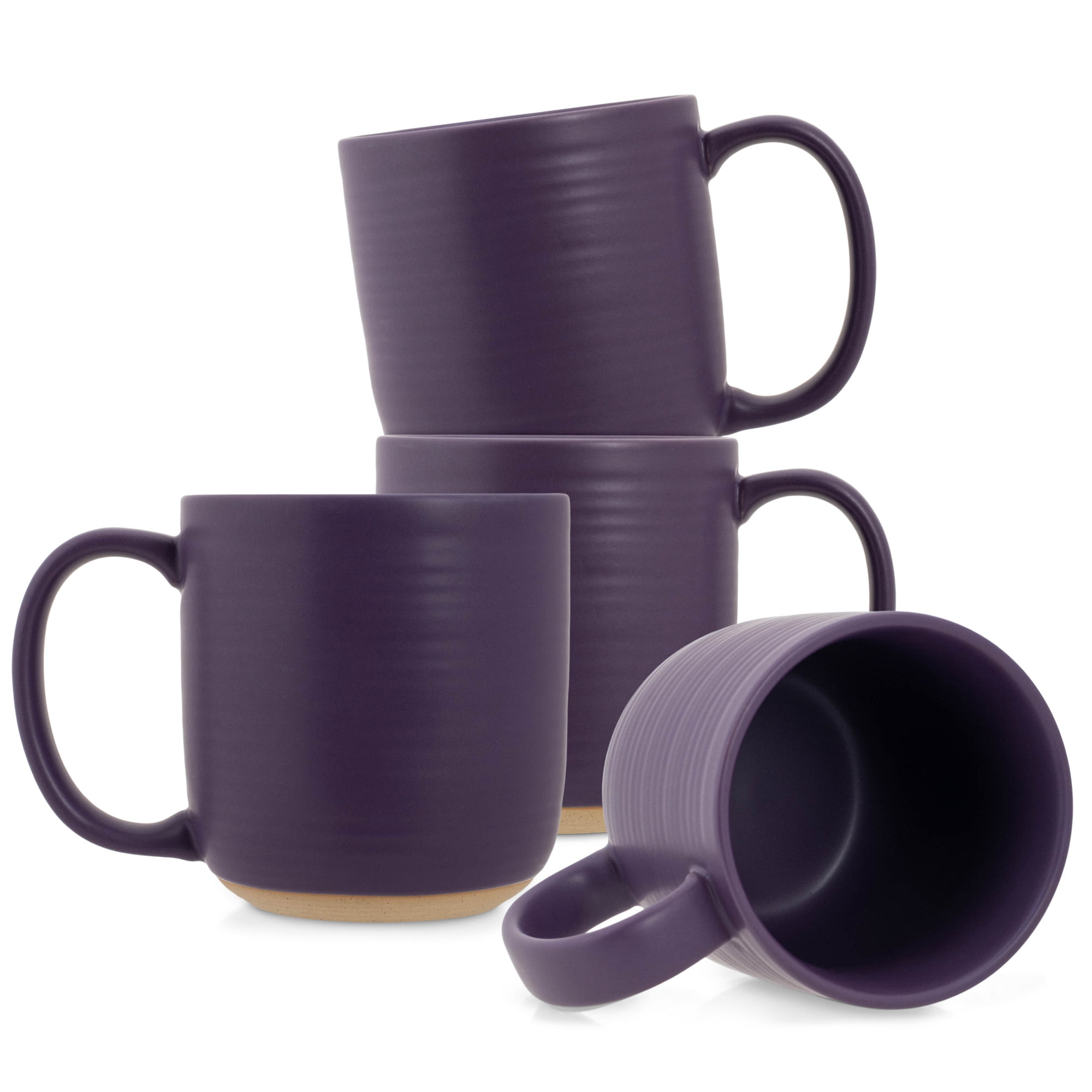 Elanze Designs Ribbed Solid Purple 13 ounce Ceramic Coffee Mugs Pack of ...