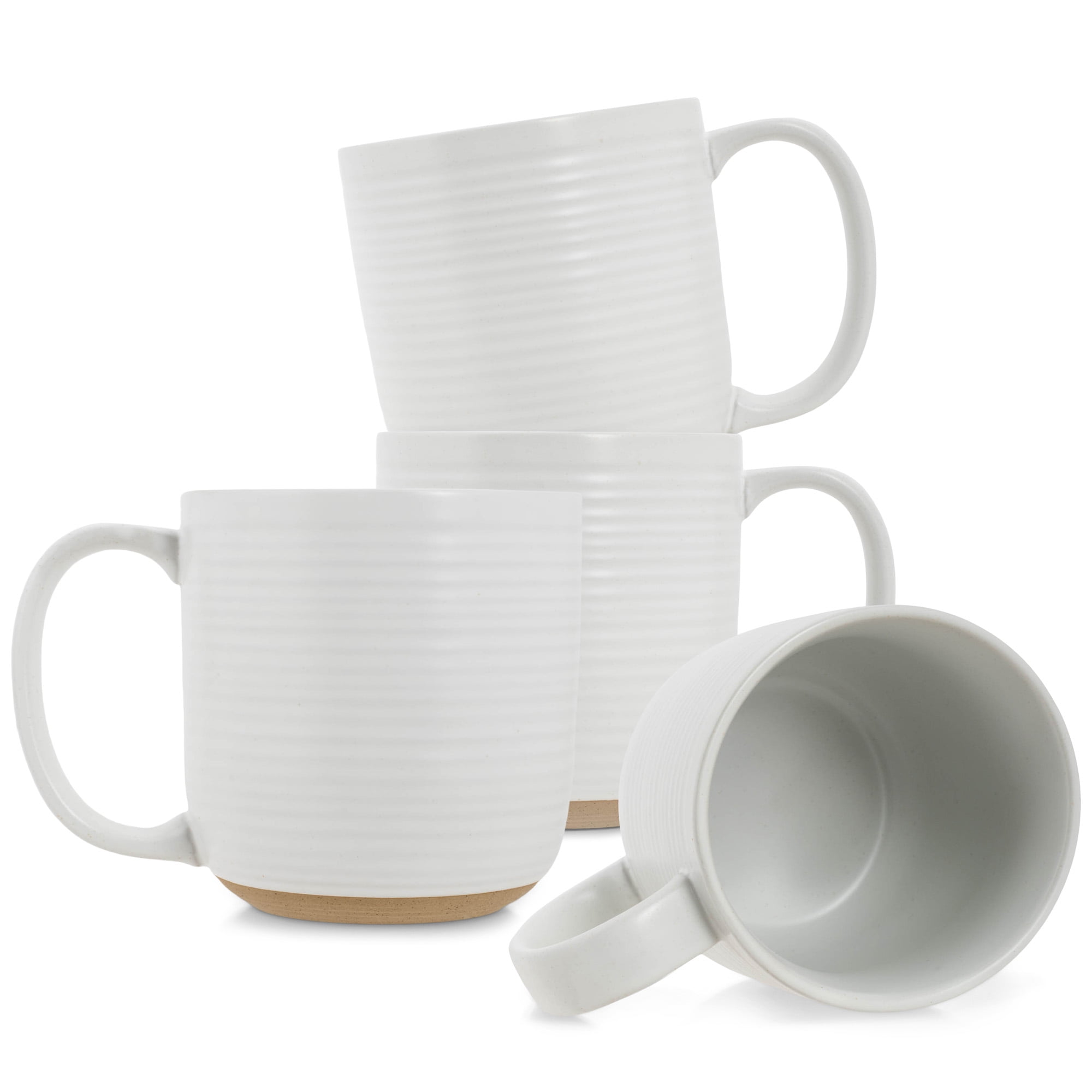 Elanze Designs Ribbed Solid White 13 ounce Ceramic Coffee Mugs Pack of ...