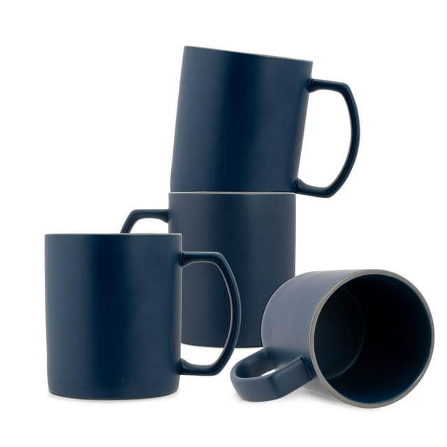 Elanze Designs Stoneware Set: Navy Blue 13oz Glossy Ceramic Coffee Mugs ...