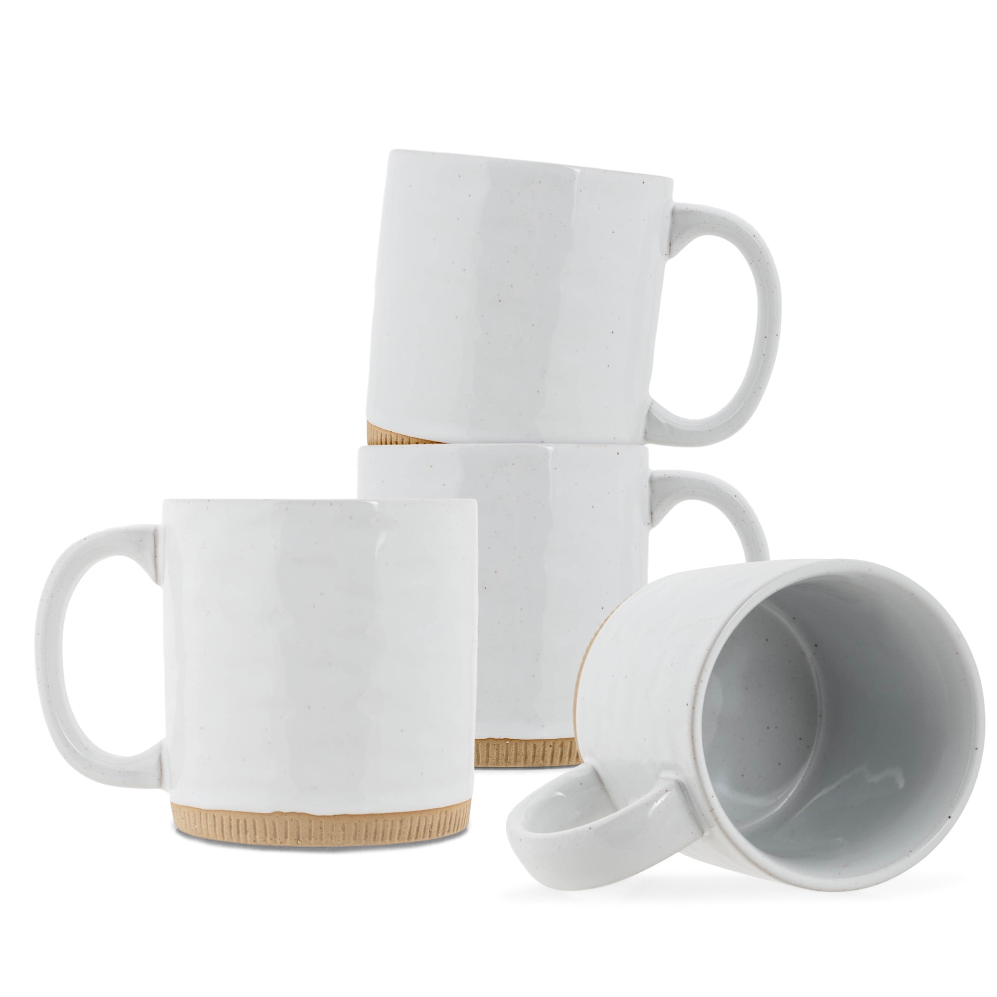 Elanze Designs High Gloss Raw Clay Bottom 15 ounce Ceramic Stoneware Coffee Mugs Set of 4, White ...