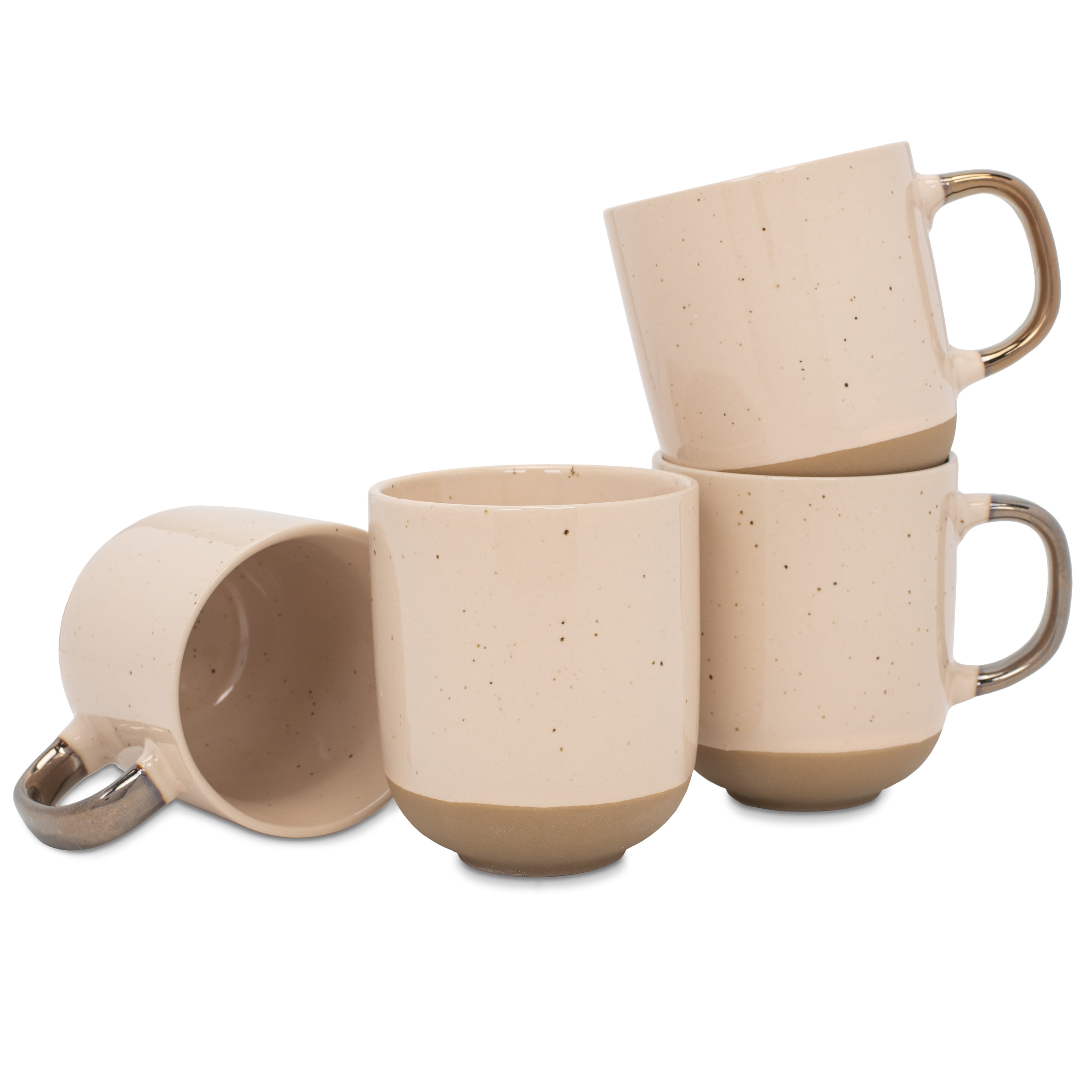 Elanze Designs Speckled Ceramic Stoneware Mugs, Metallic Handle, Set of ...