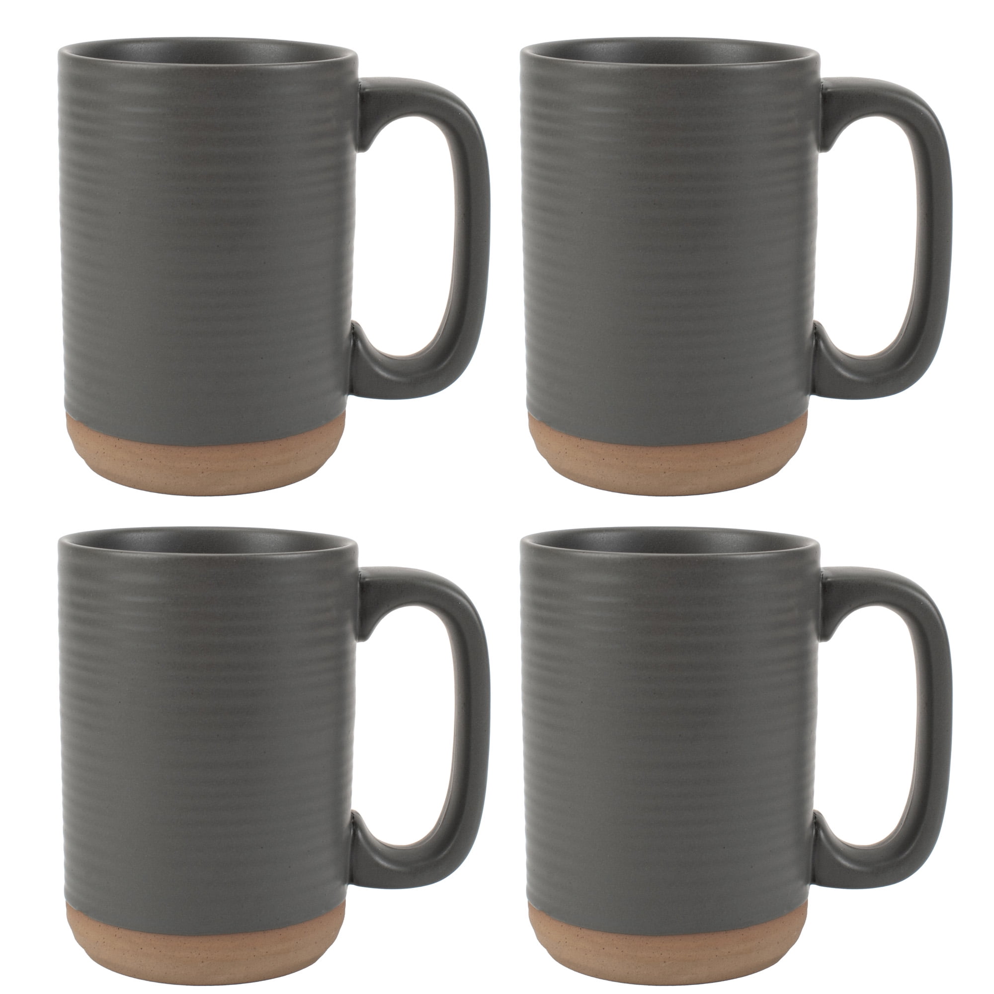 Elanze Designs Tall Ribbed Raw Clay Bottom Grey 16 Ounce Ceramic Coffee