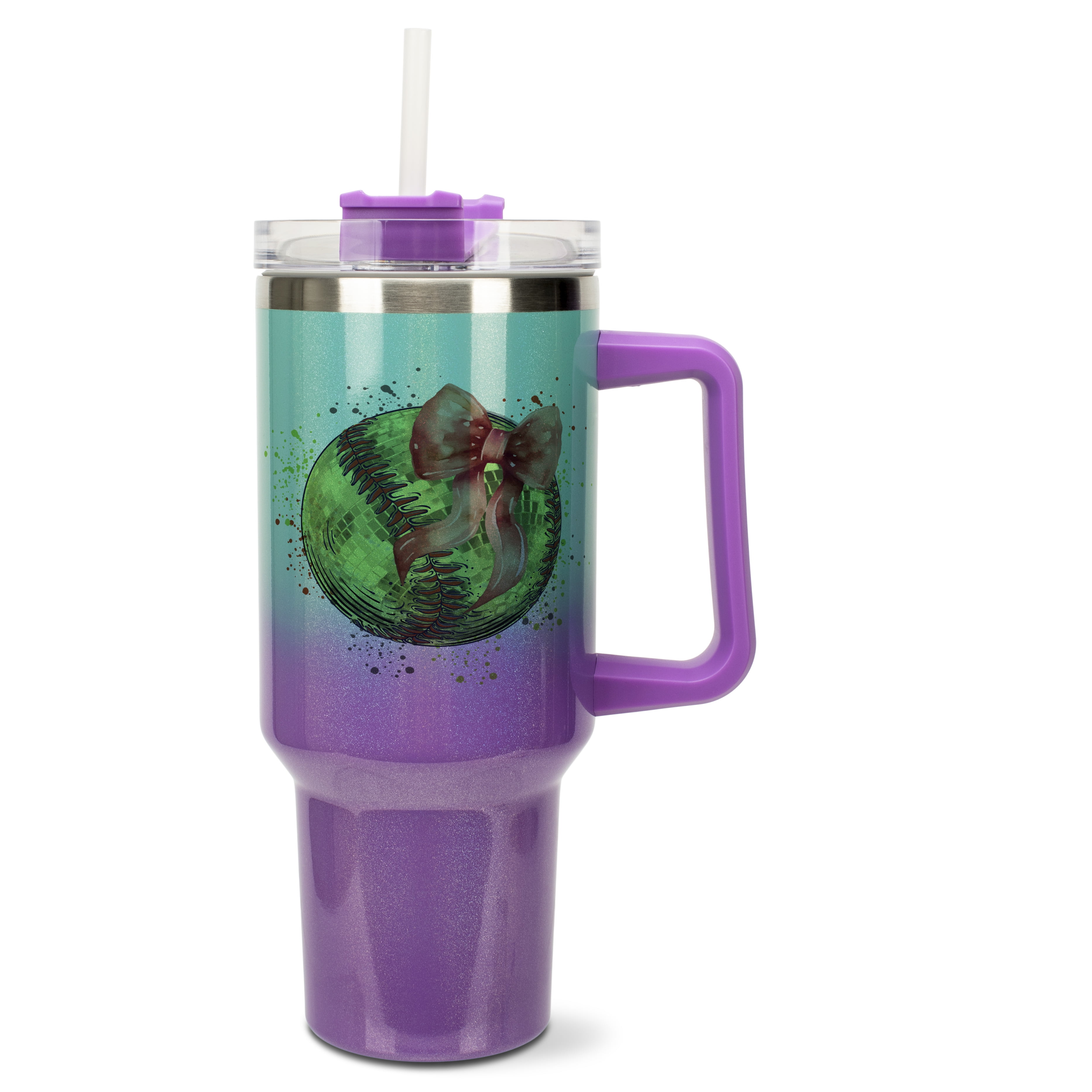 Elanze Designs Yay Team! Softball & Bow Paint Splatter Coquette 40 Oz ...