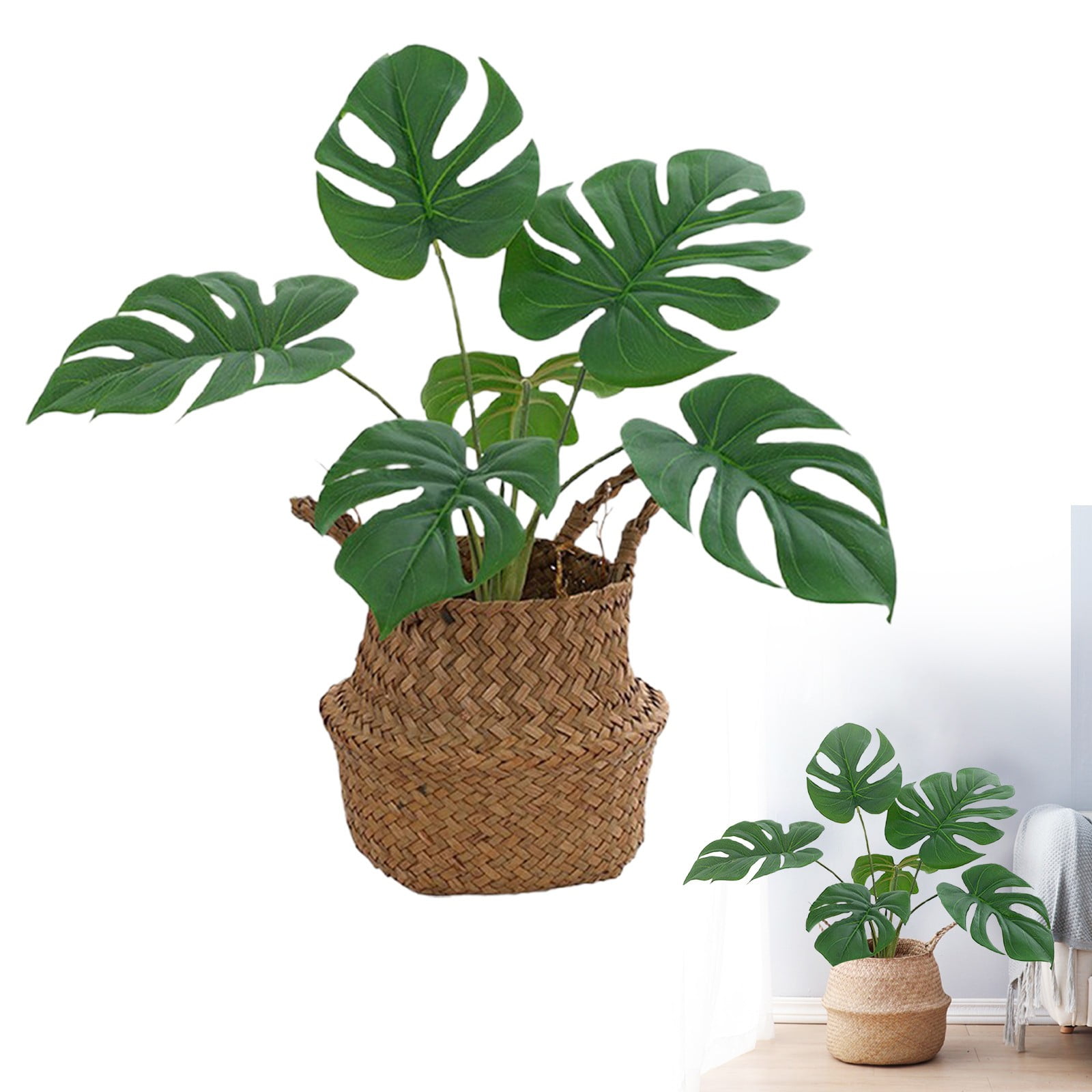 Elapind Faux Monstera Leaf Stems, Artificial Monstera Plant with Pot ...