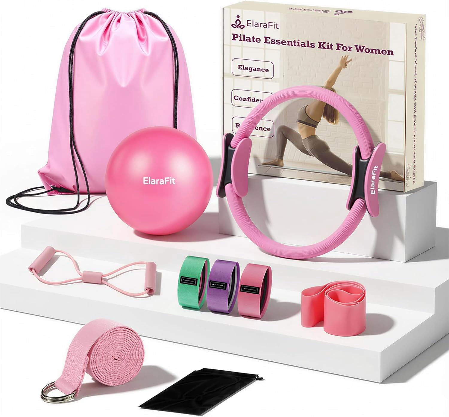 ElaraFit Home Pilates Ring and Ball Set for Women with 5 Resistance ...